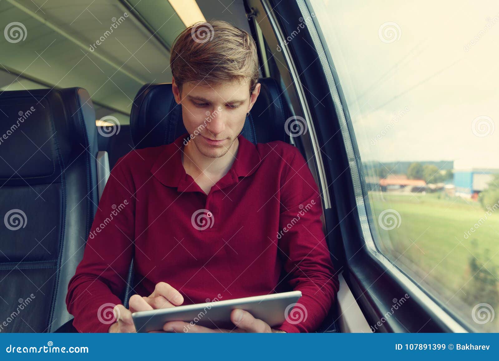 Handsome Man Riding on a Train Stock Image - Image of male, trip: 107891399