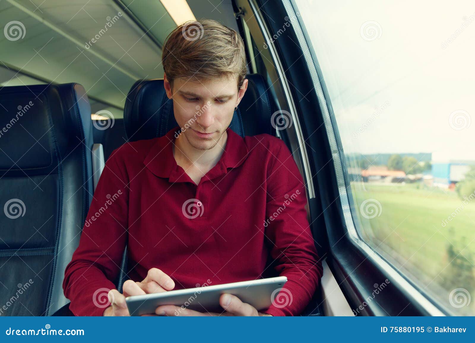 Handsome Man Riding on a Train Stock Image - Image of male, commuting ...