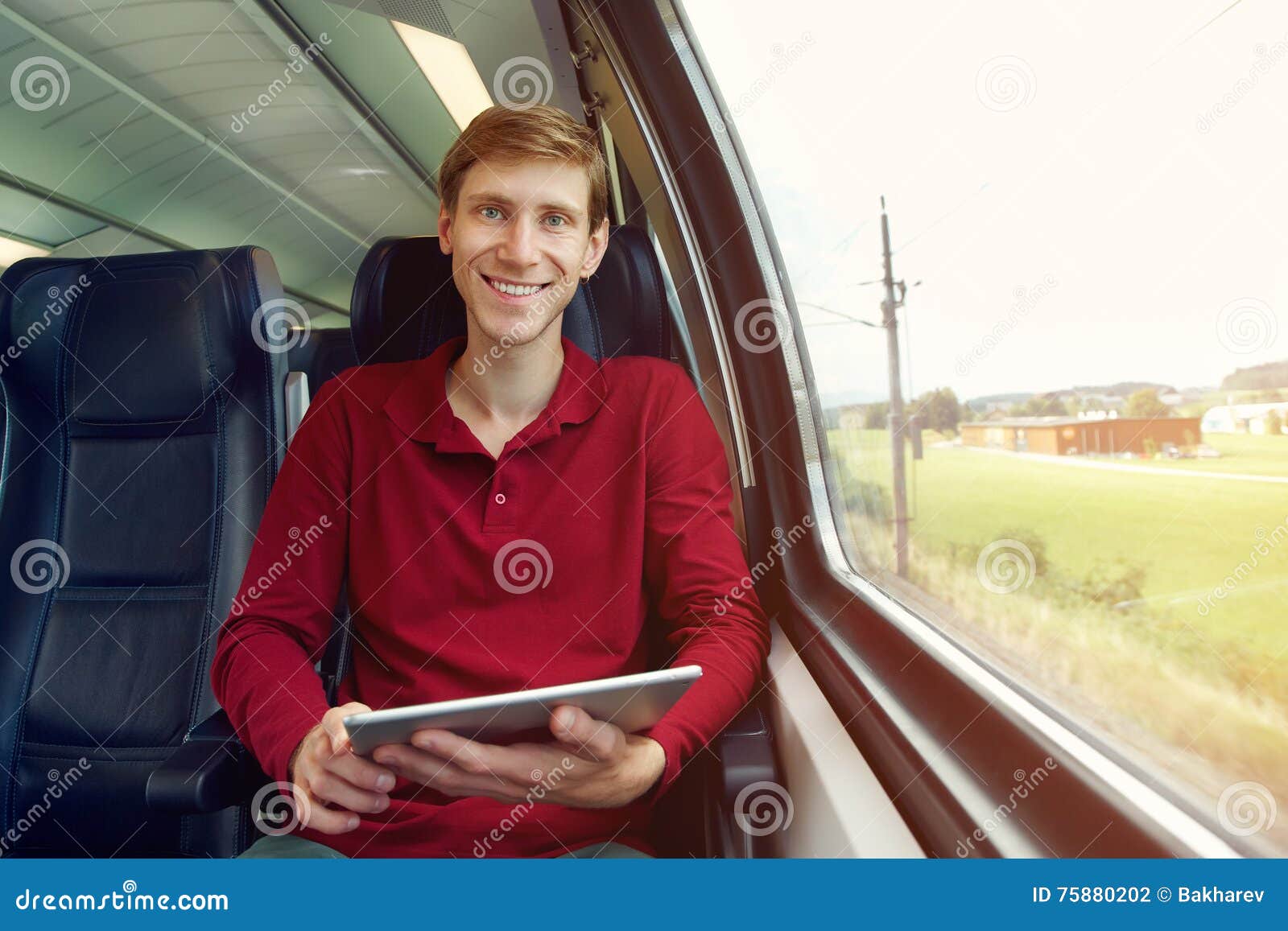 Handsome Man Riding on a Train Stock Photo - Image of person, portrait ...