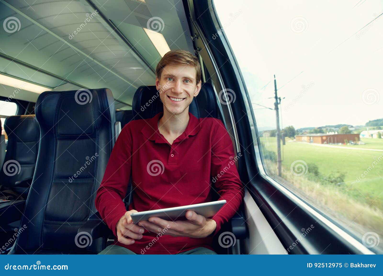 Handsome Man Riding on a Train Stock Image - Image of customer, male ...