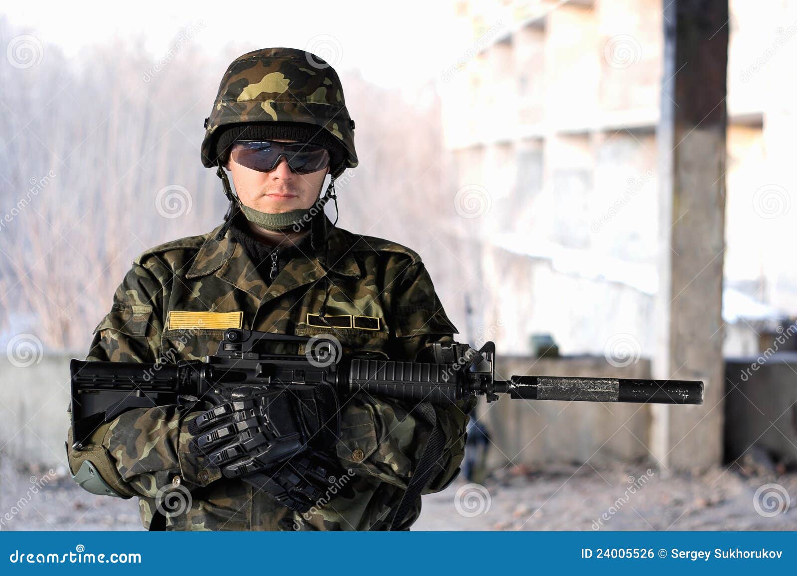 Handsome man with a rifle stock photo. Image of infantry - 24005526