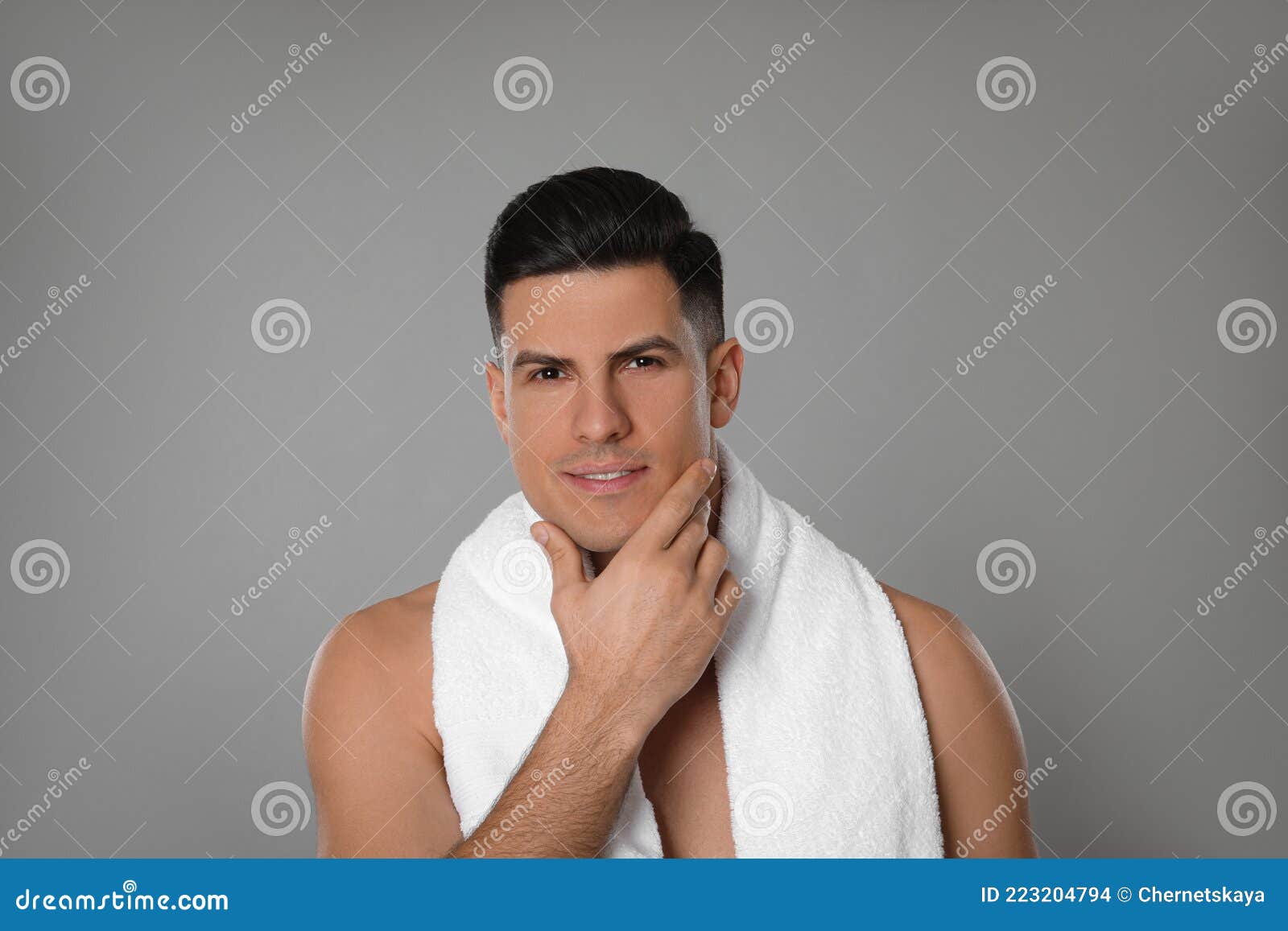 Handsome Man after Shaving on Grey Stock Photo - Image of hygienic ...