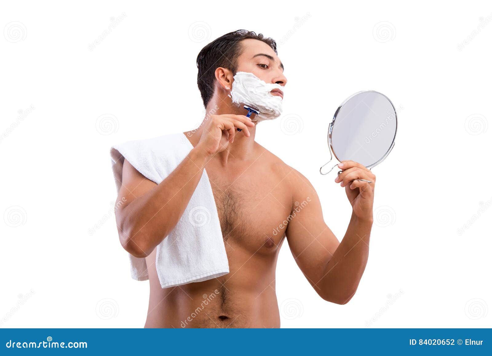 The Handsome Man Shaving Isolated on White Stock Photo - Image of ...
