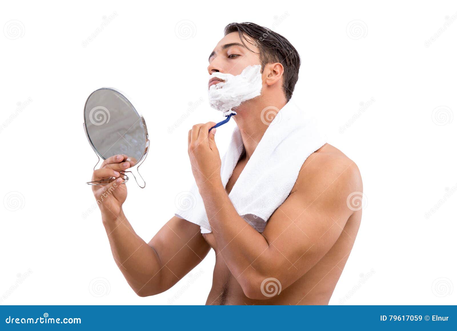 The Handsome Man Shaving Isolated on White Background Stock Image ...
