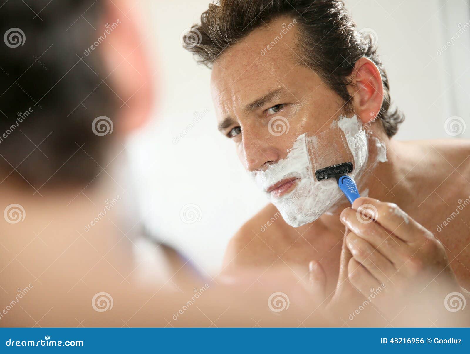 Handsome man shaving stock photo. Image of brown, caucasian - 48216956