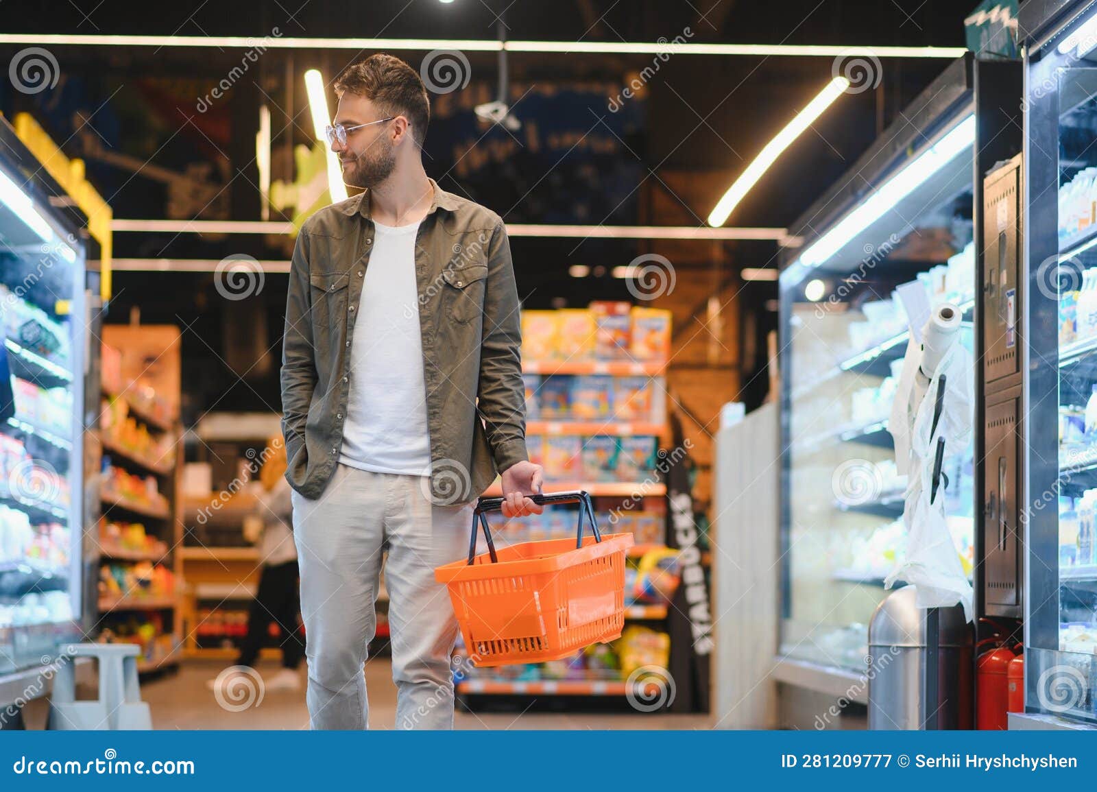 Handsome Man Shopping in a Supermarket Stock Image - Image of market ...