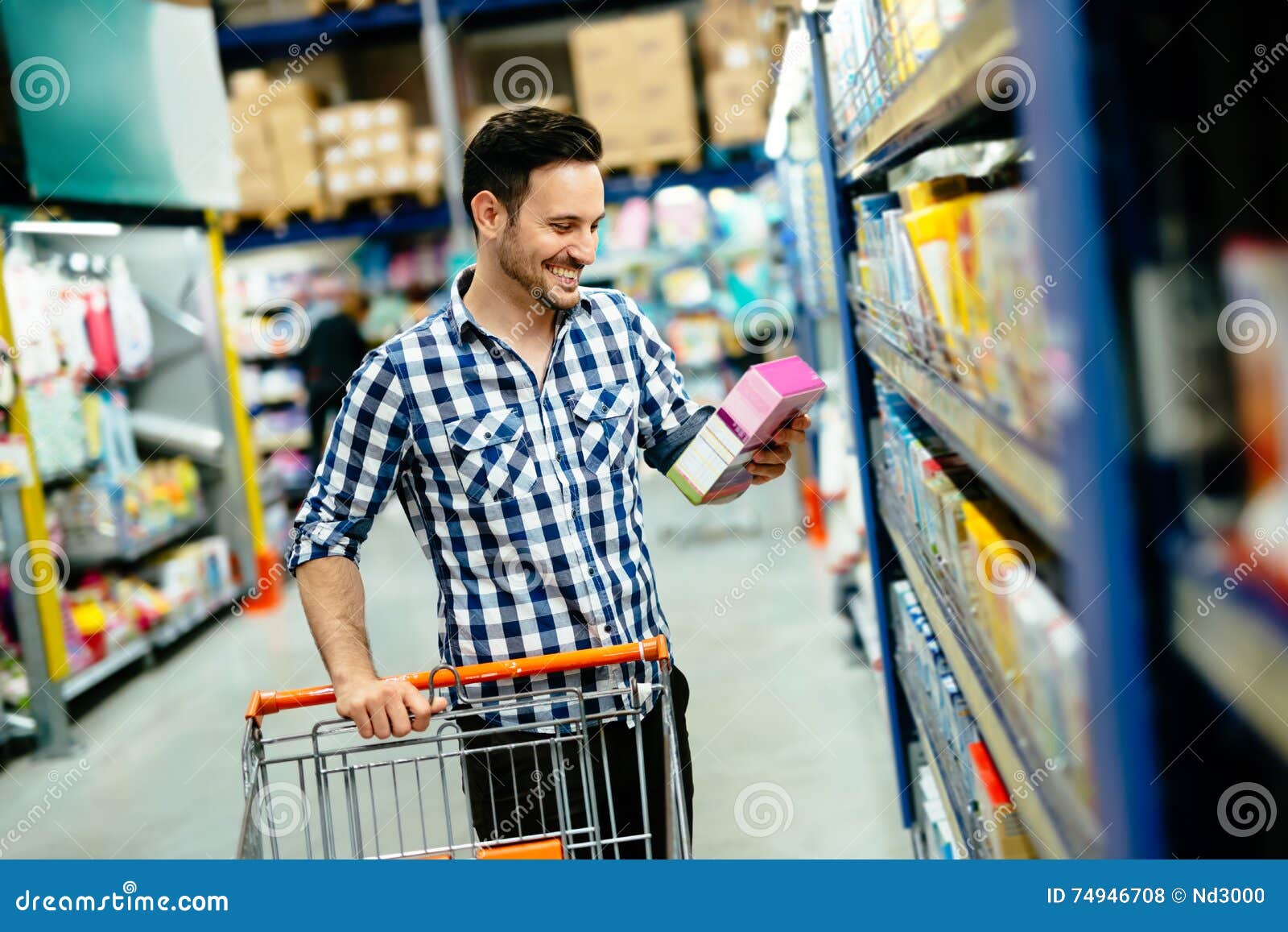 Handsome Man Shopping in Supermarket Stock Photo - Image of caucasian ...
