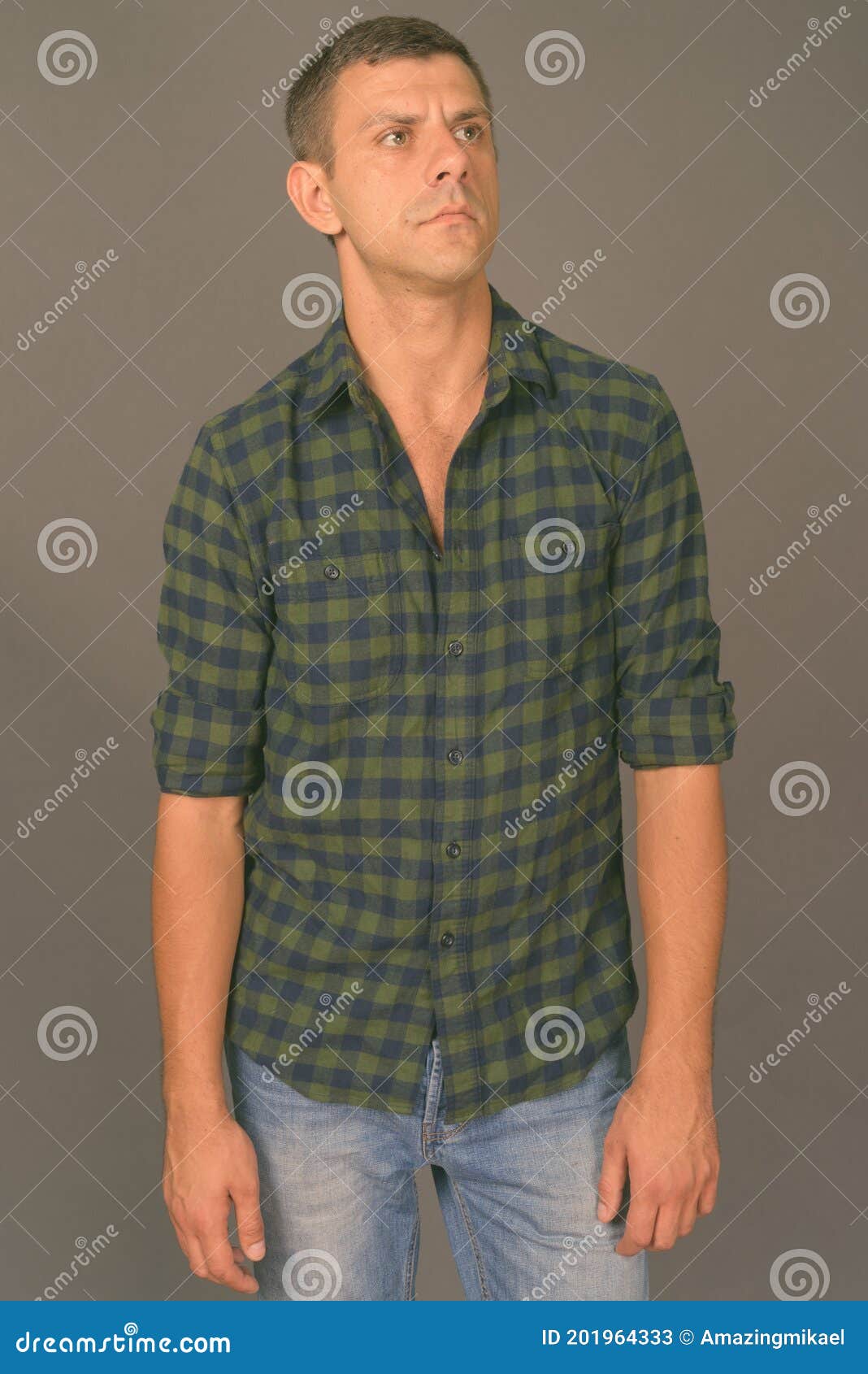 Handsome Man With Short Hair Against Gray Background Stock Image