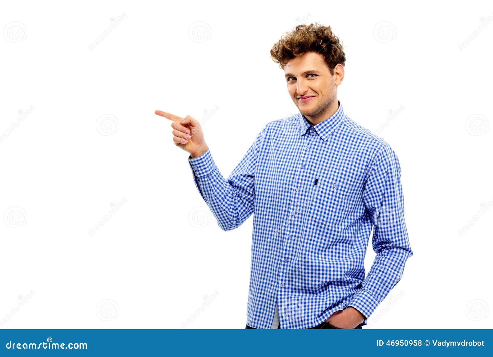 Handsome Man Showing Something Stock Photo - Image of blue, adult: 46950958