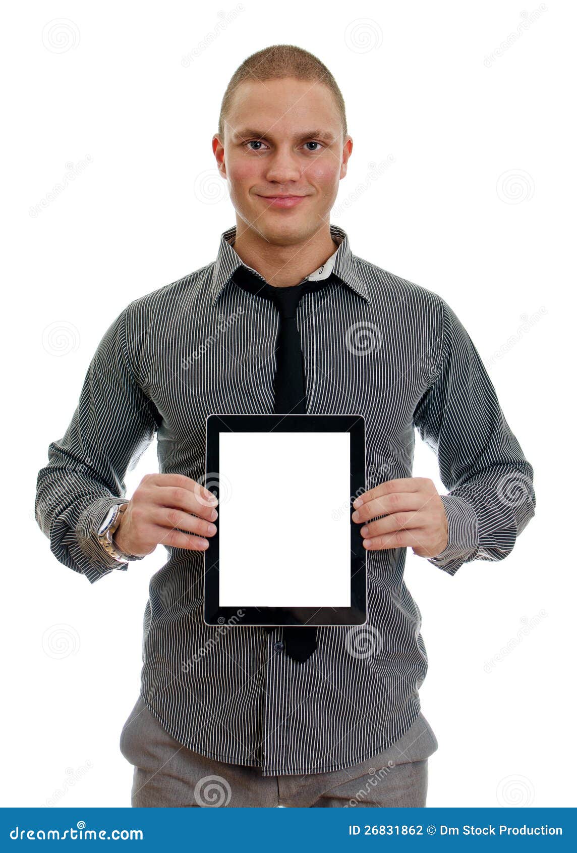 Handsome Man Showing Touch Screen Tablet Pc Stock Photo - Image of ...
