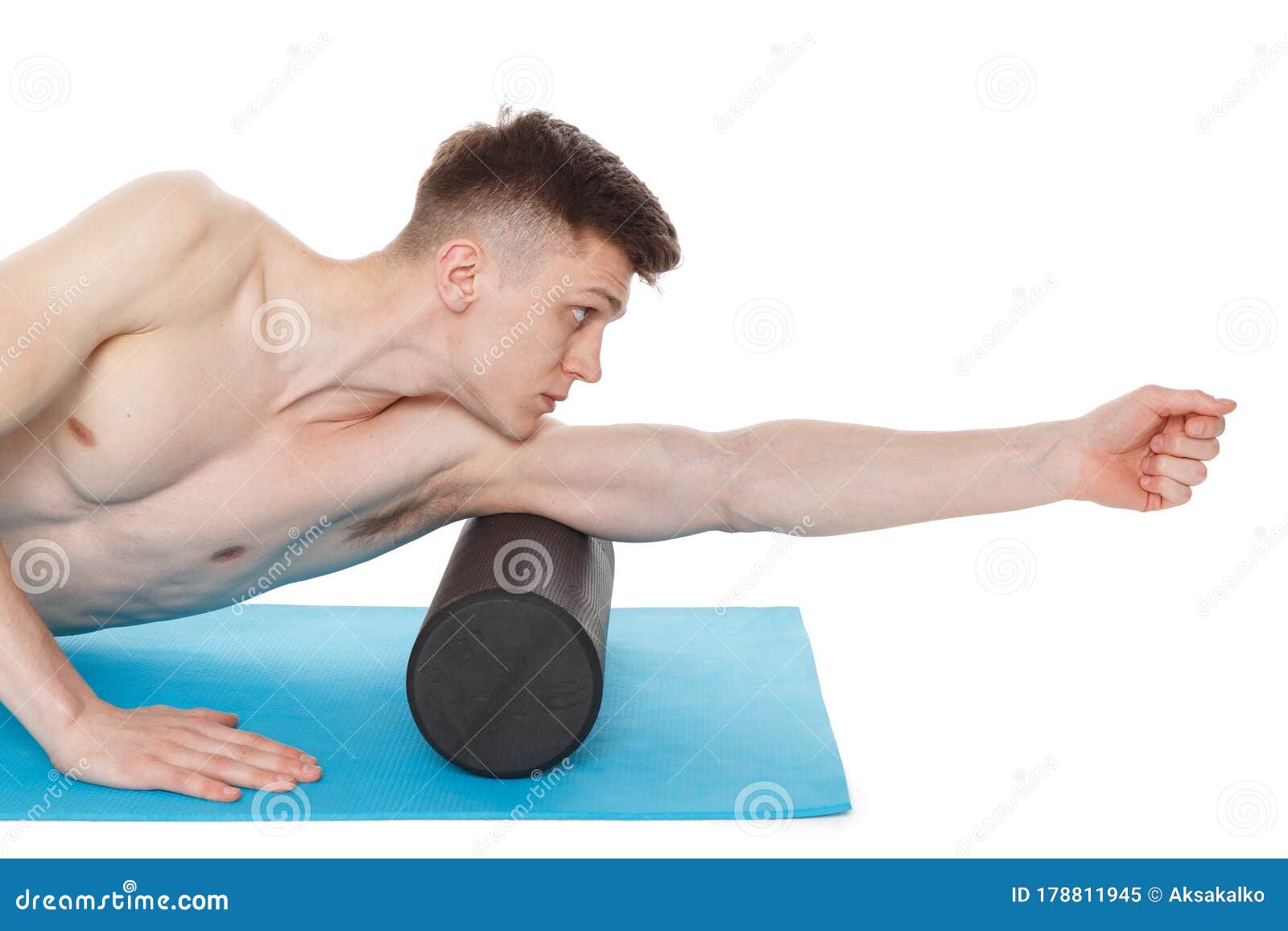 Handsome Man Shows Exercises Using a Foam Roller Stock Image - Image of ...