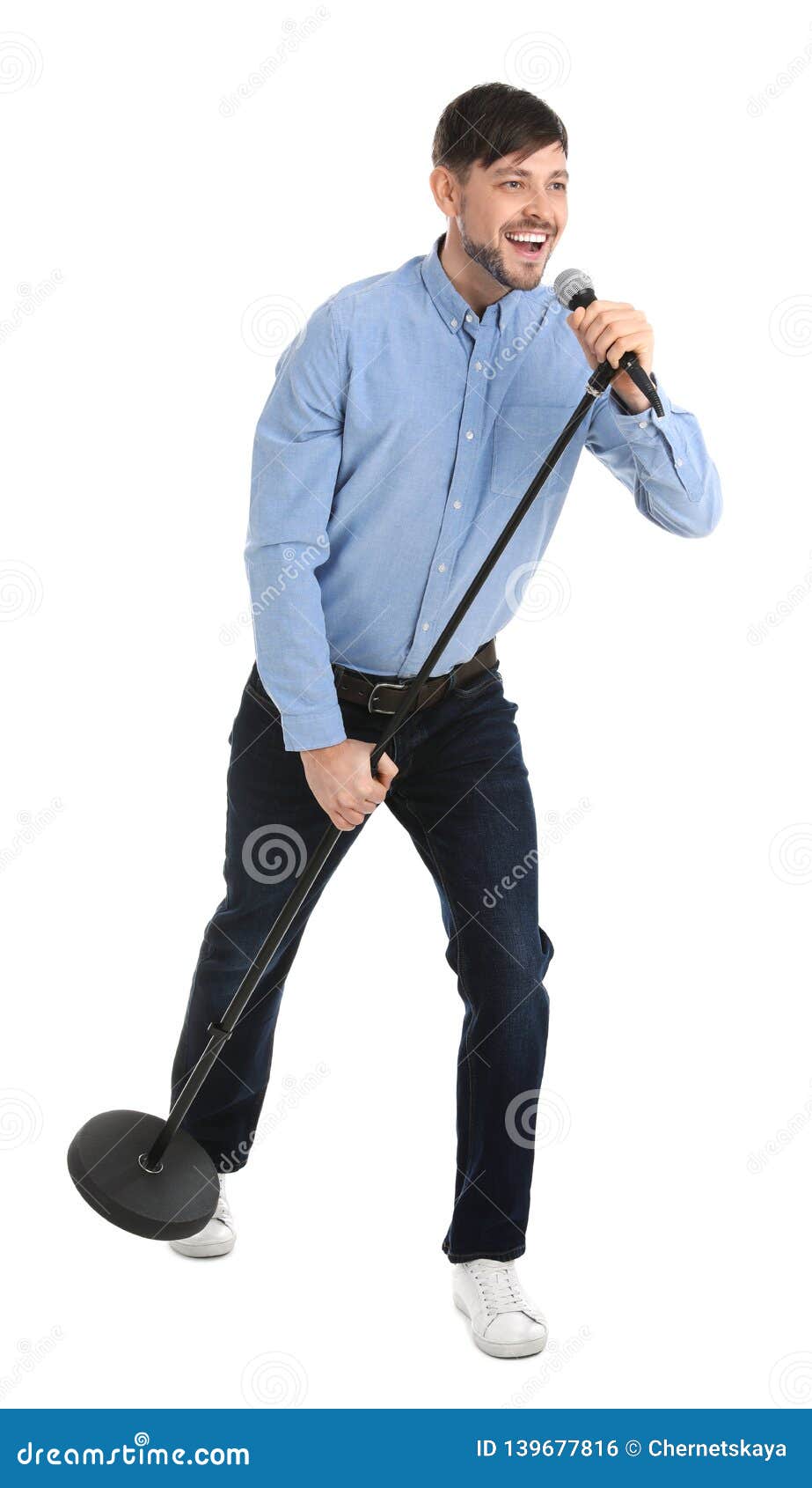 Handsome Man Singing in Microphone Stock Photo - Image of handsome ...