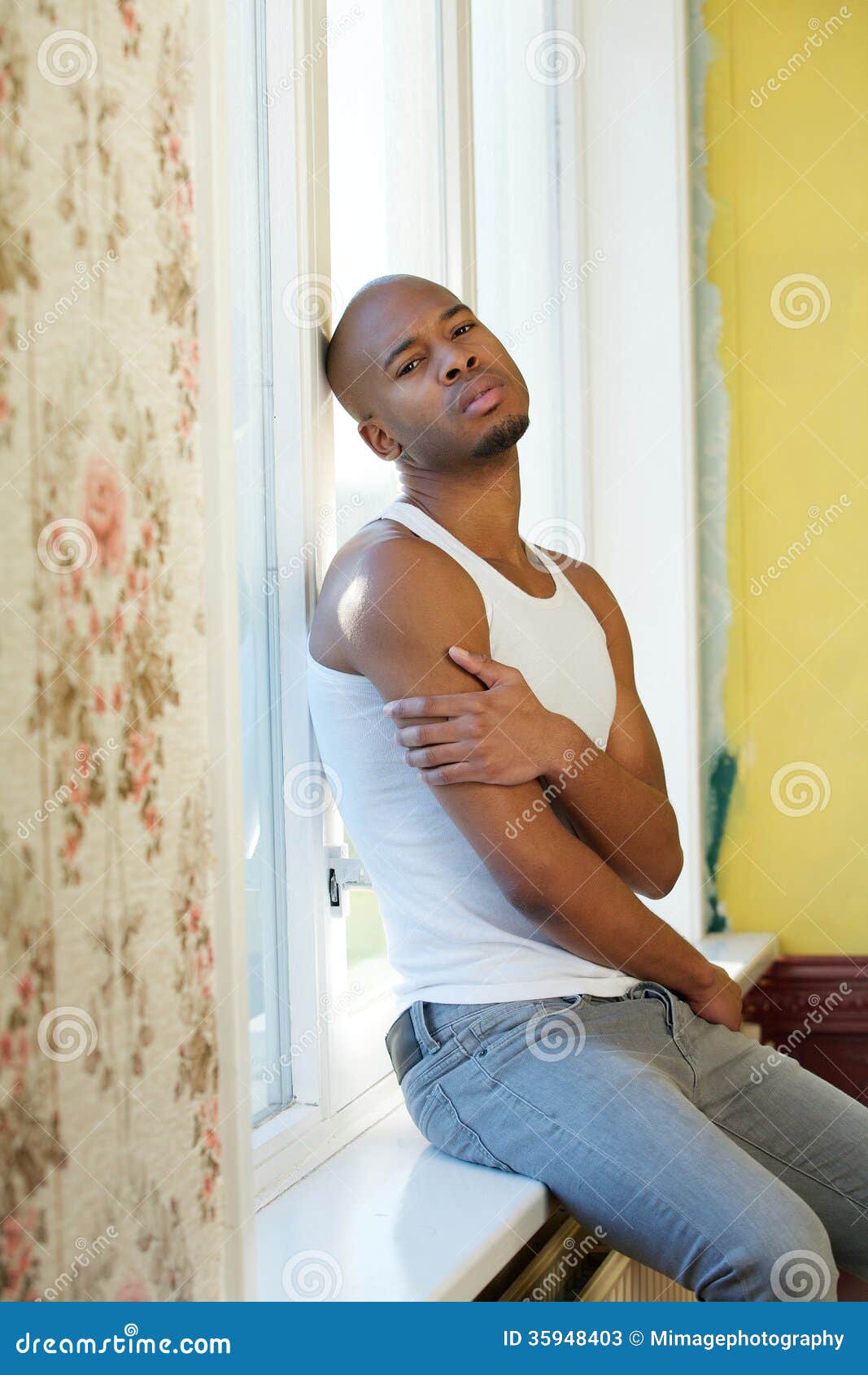 Handsome Man Sitting at Home Next To Window Stock Image - Image of ...