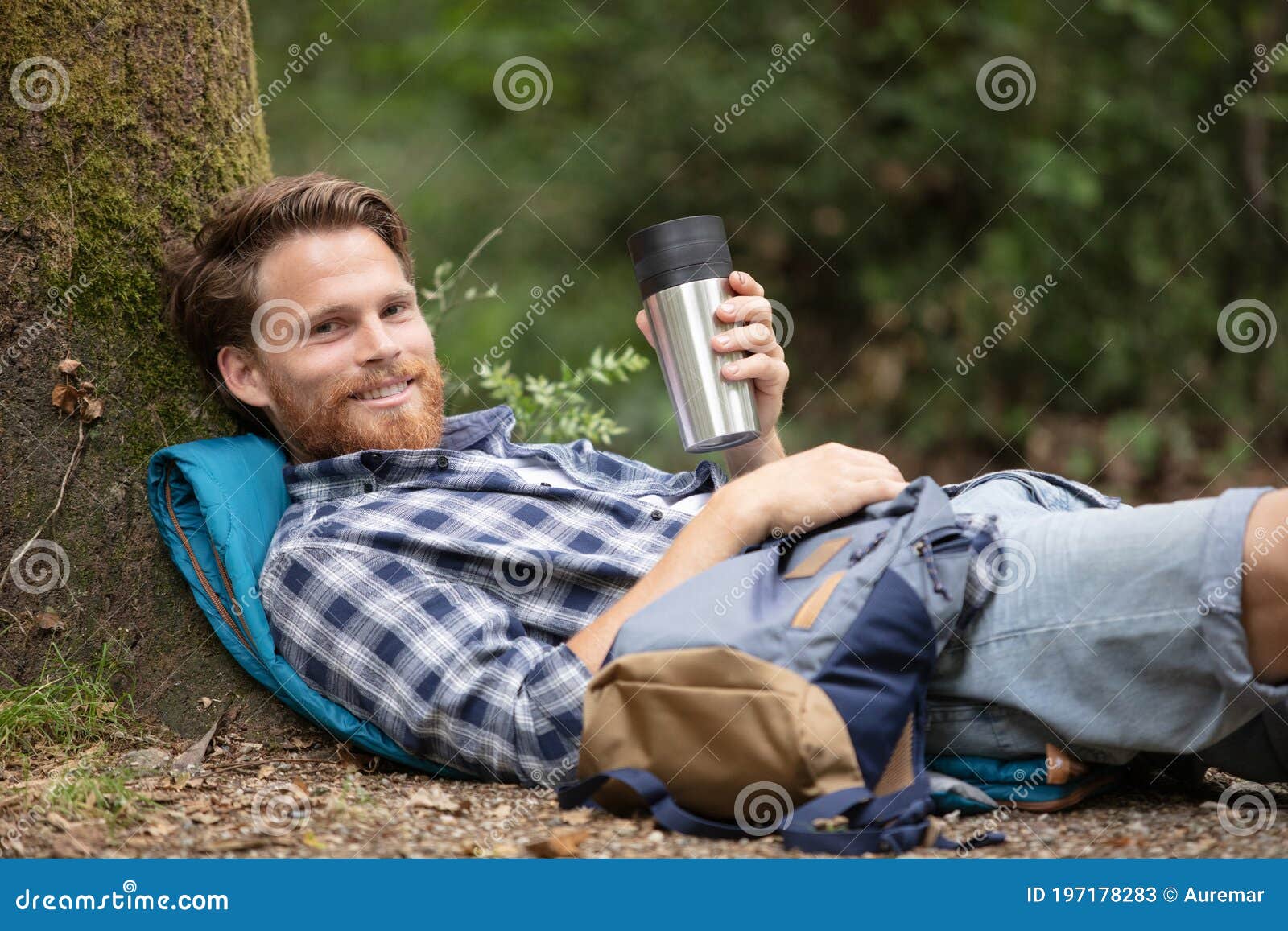 Handsome Man Sitting Under Tree and Resting Stock Image - Image of ...