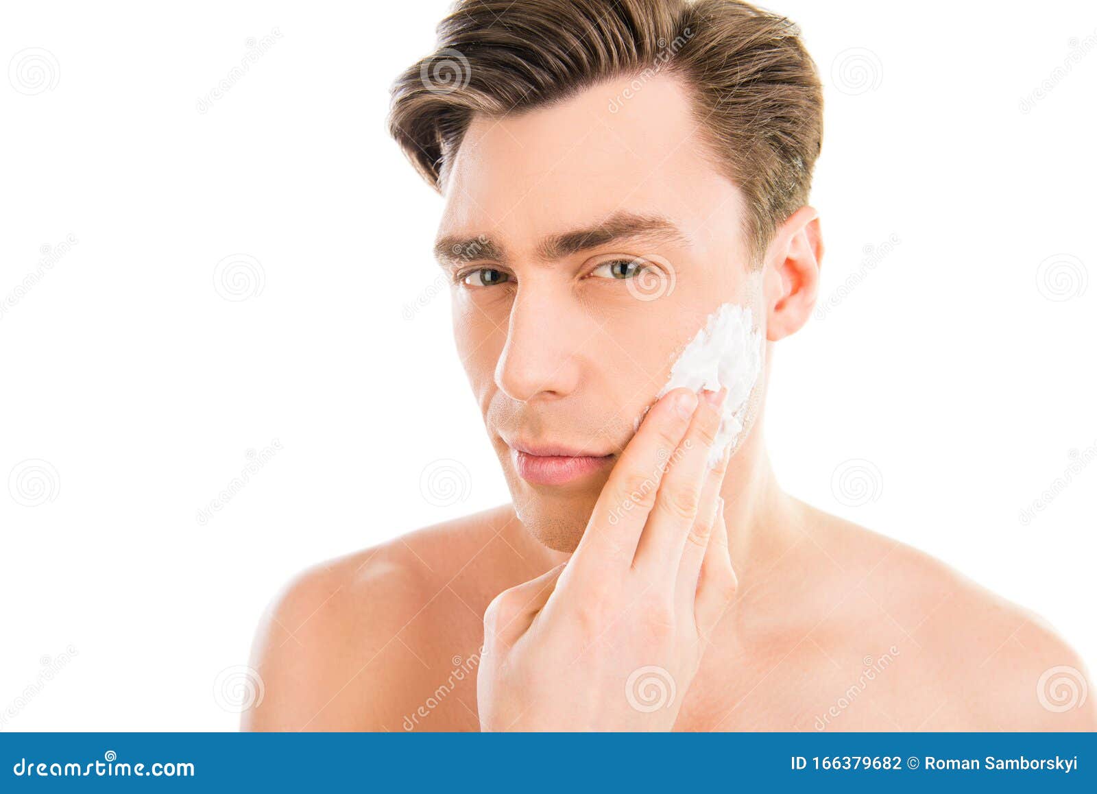 Handsome Man Smearing Foam for Shave on His Face Stock Photo - Image of ...