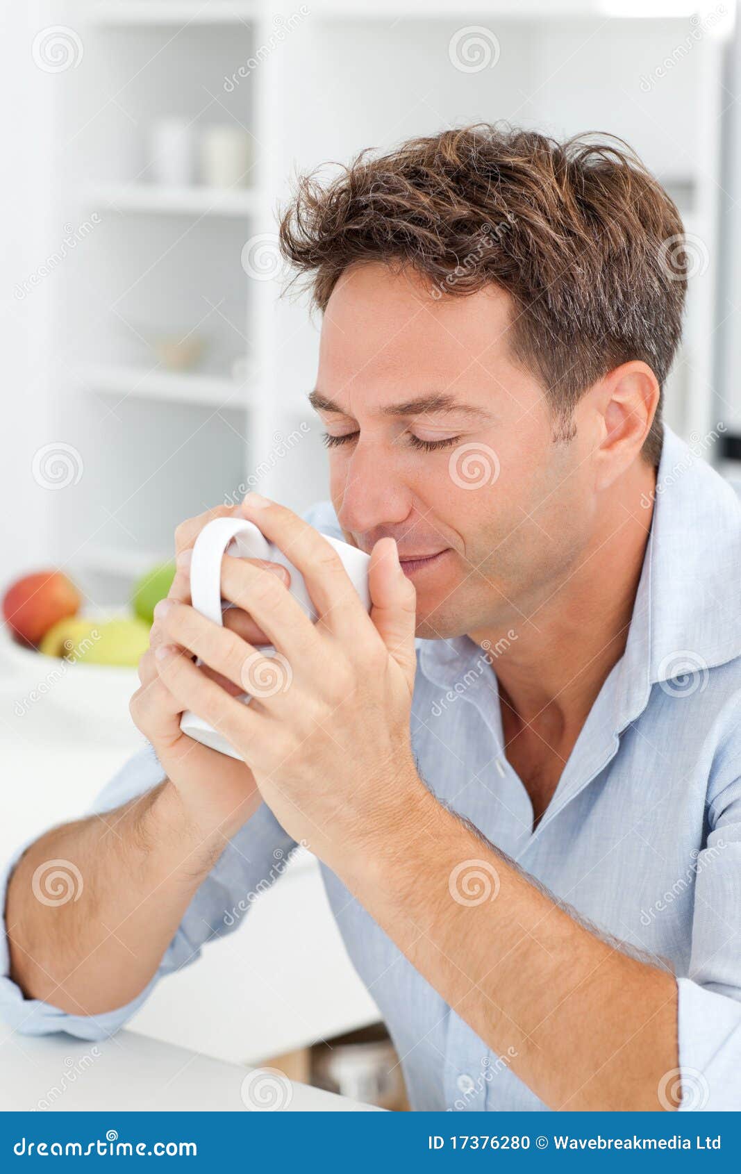 Handsome Man Smelling His Coffee Stock Photo - Image of happiness ...