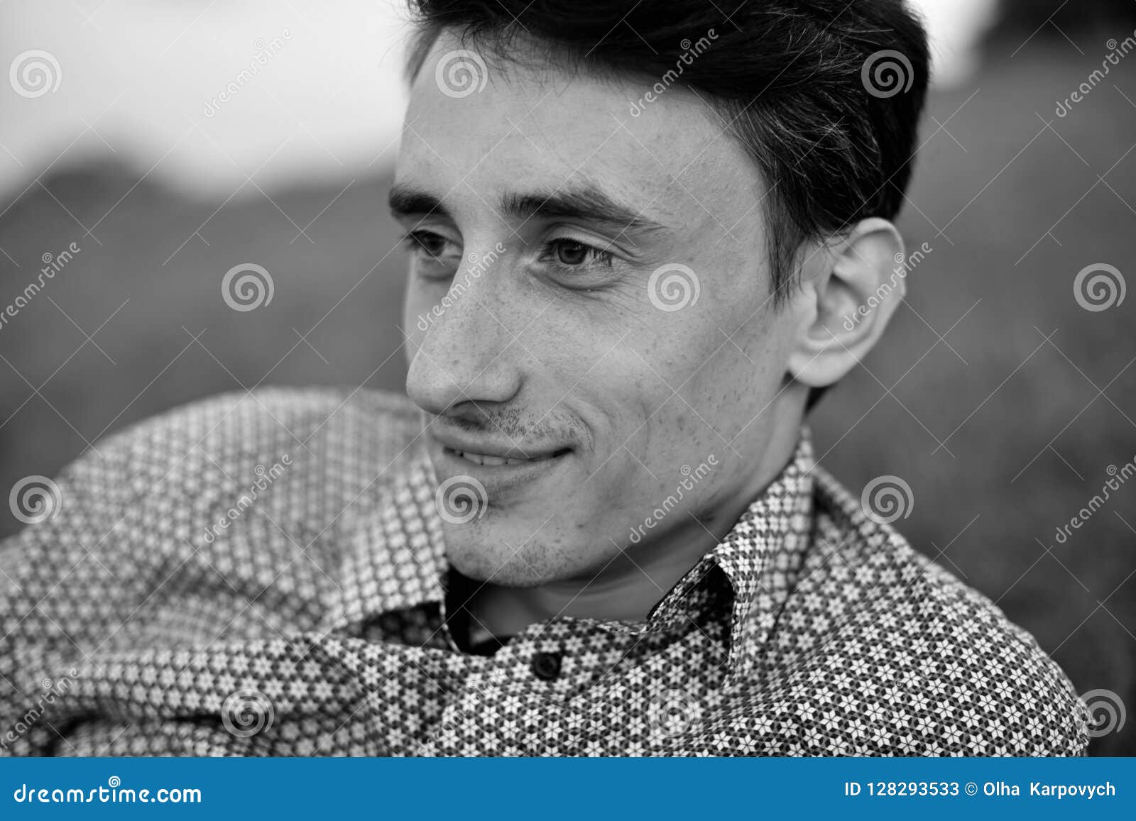 Handsome Man Smile Portrait in Black and White Outside. Student. Stock ...