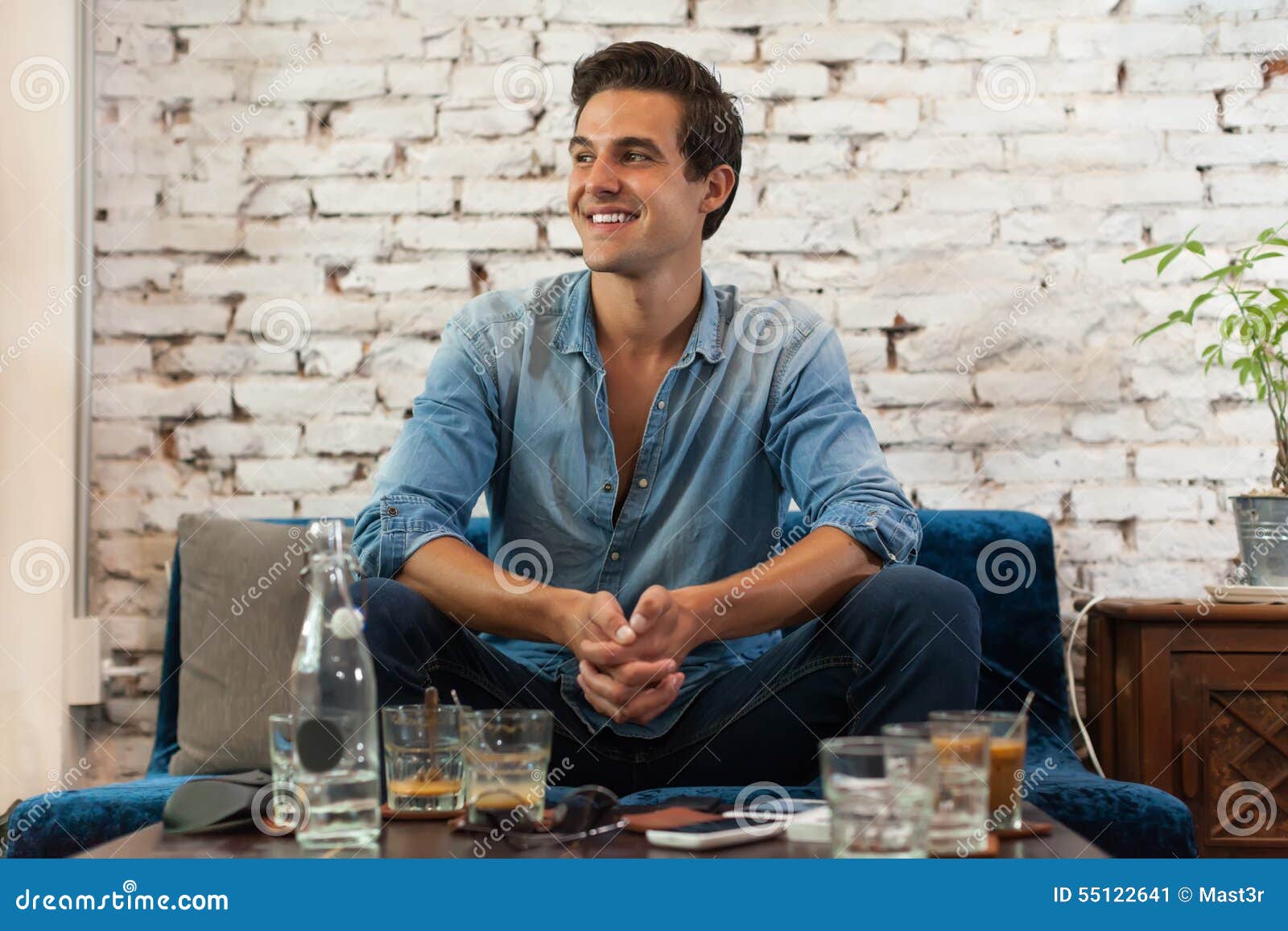 Handsome Man Smile Sitting at Cafe Table Stock Image - Image of home ...