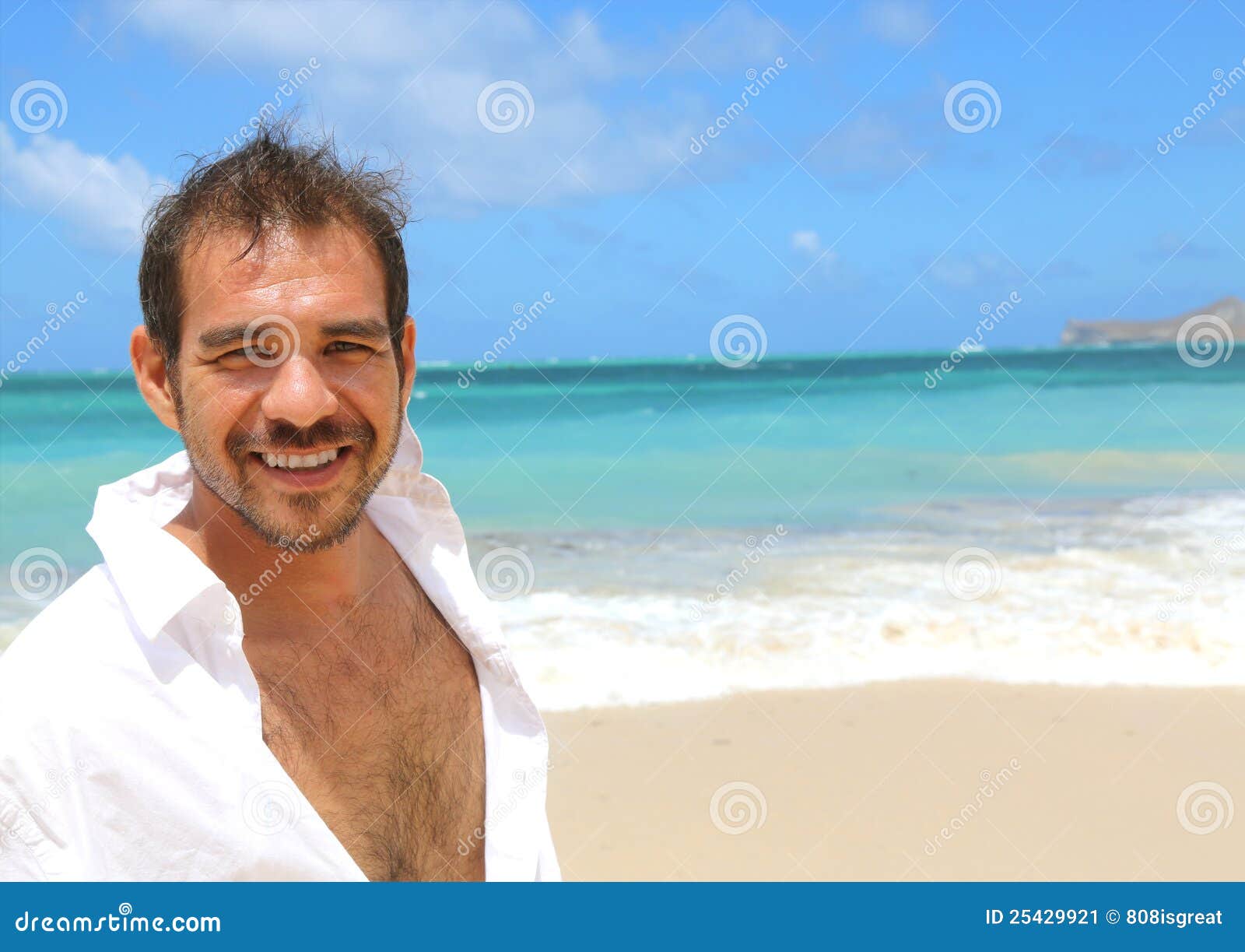 Handsome Man Smiling at Beach Stock Image - Image of caucasian ...