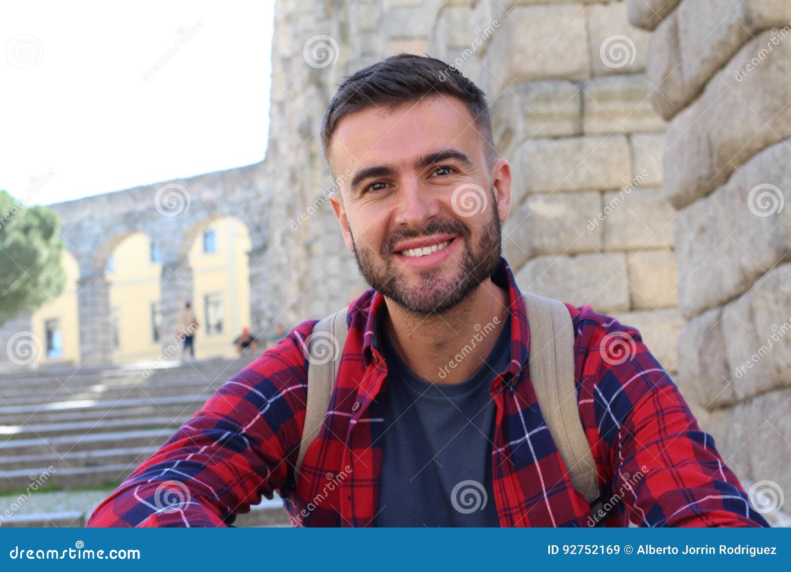 Handsome Man Smiling in Europe Stock Image - Image of backpack ...