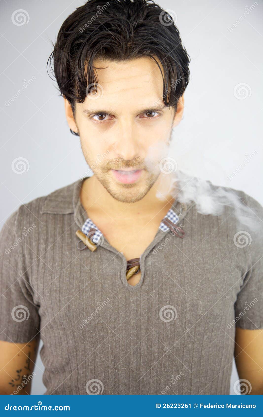 Handsome Man with Smoke Coming Out of His Mouth Stock Image - Image of ...
