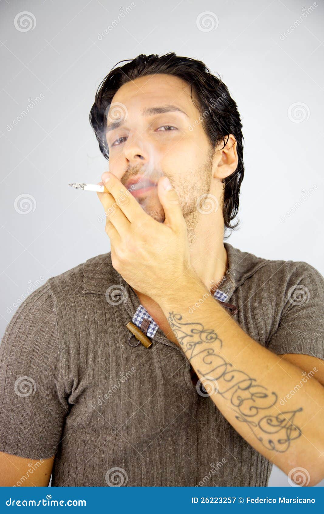 Handsome Man Smoking Cigarette Stock Image - Image of habit, beard ...