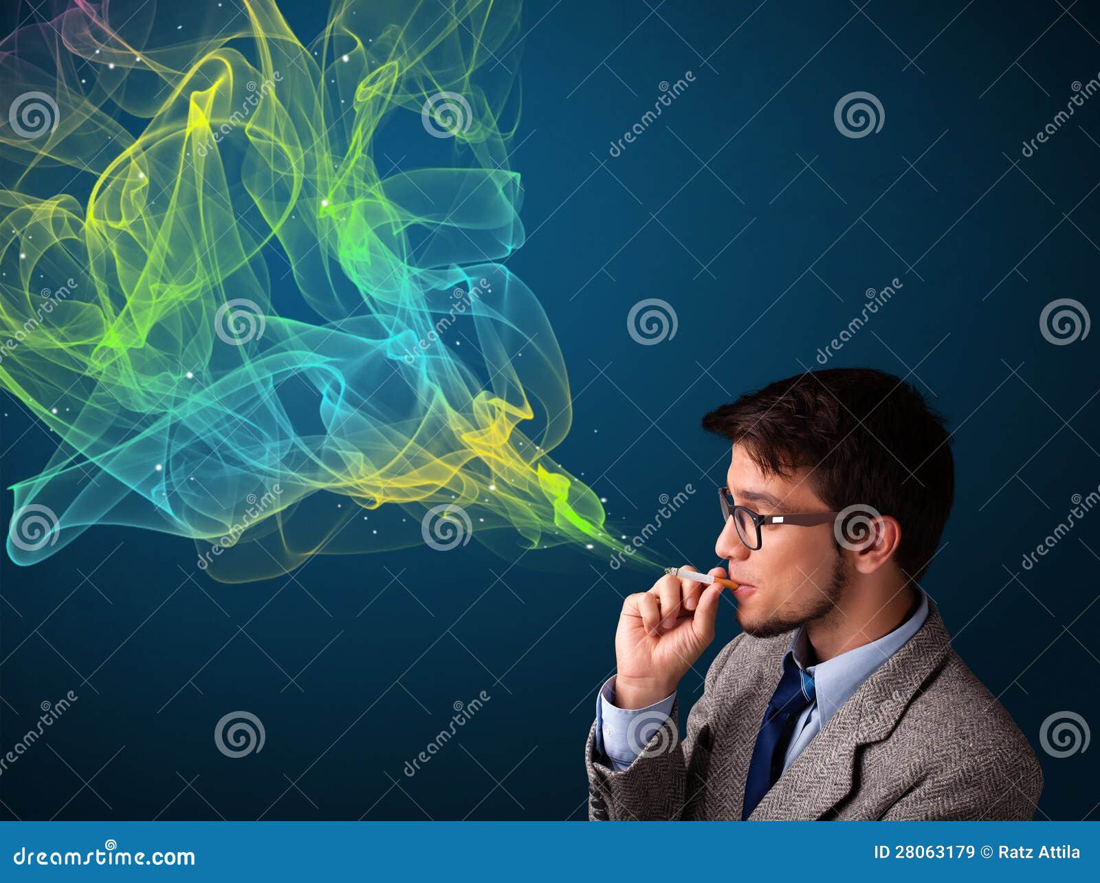 Handsome Man Smoking Cigarette with Colorful Smoke Stock Illustration ...