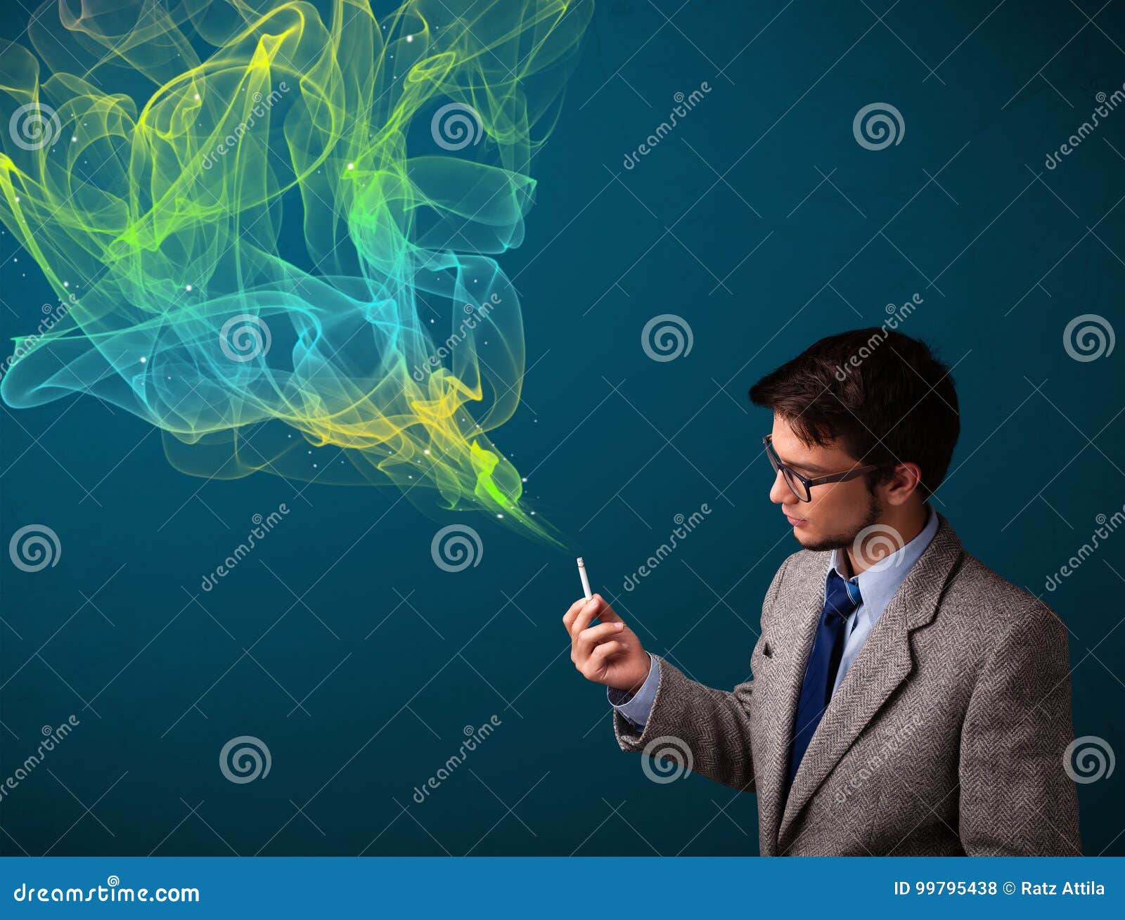 Handsome Man Smoking Cigarette with Colorful Smoke Stock Photo - Image ...