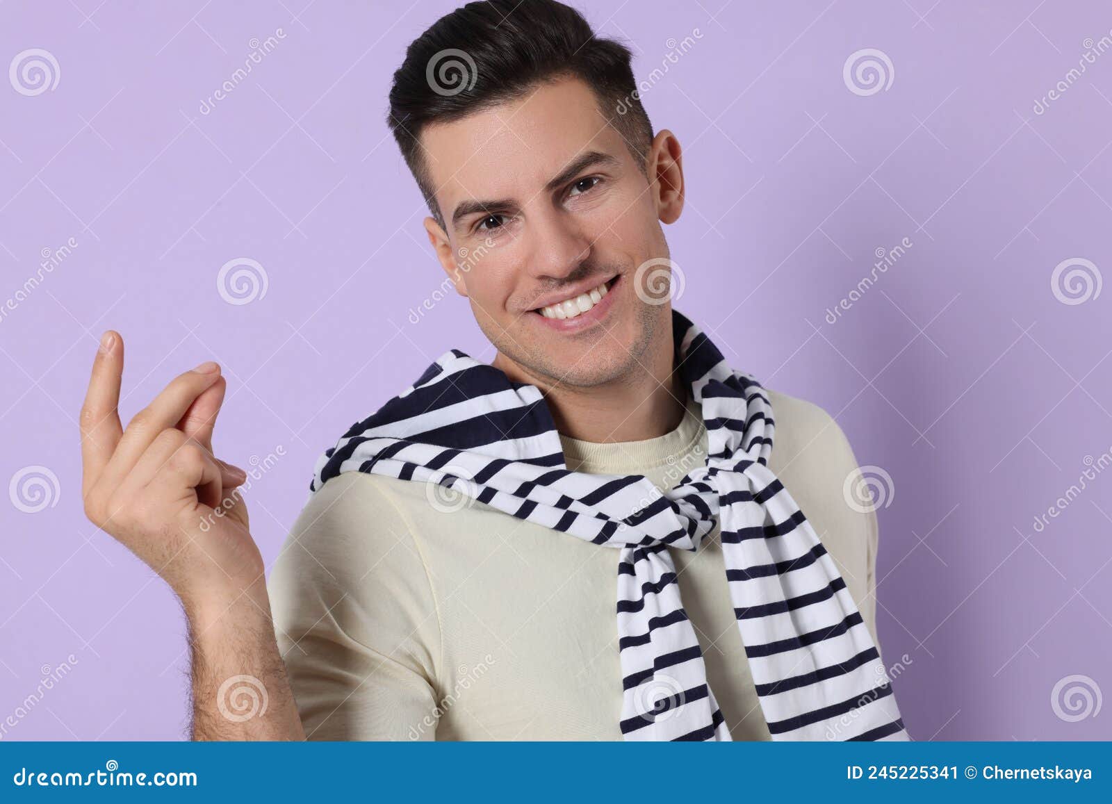 Handsome Man Snapping Fingers on Violet Background Stock Image - Image ...