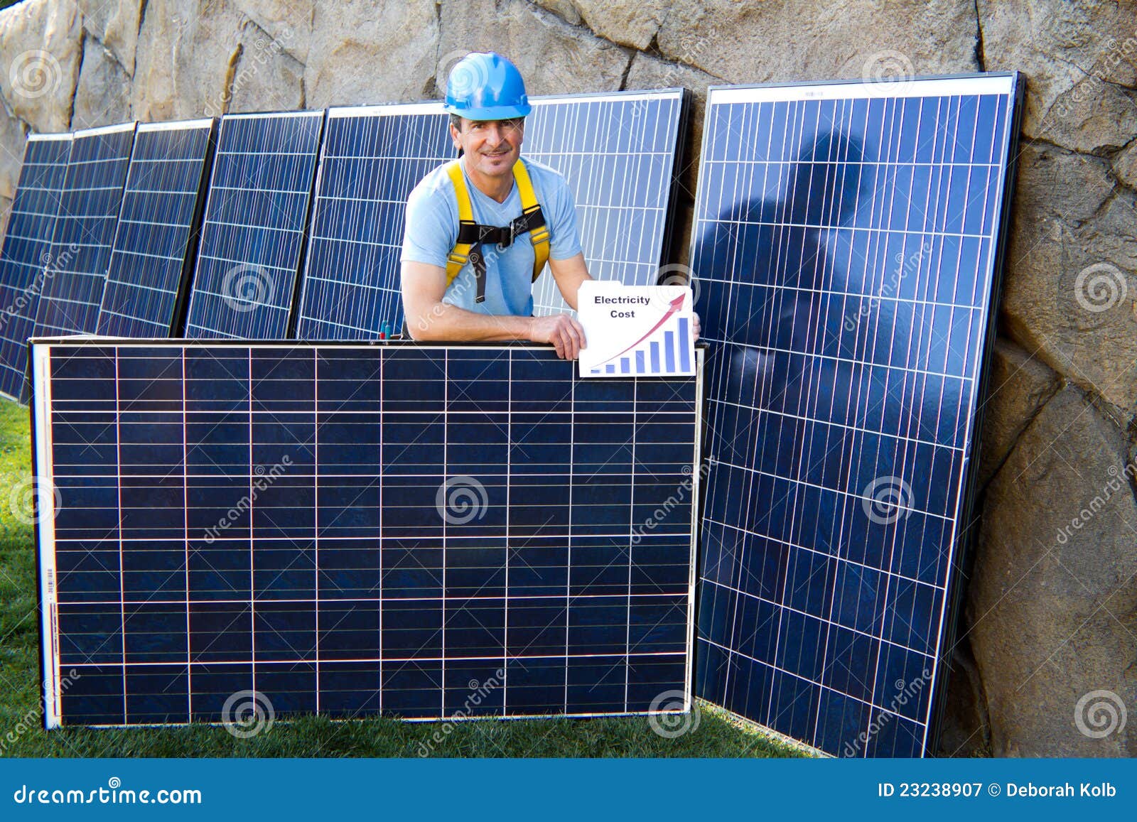 Handsome Man and Solar Panels Stock Image - Image of environment, male ...