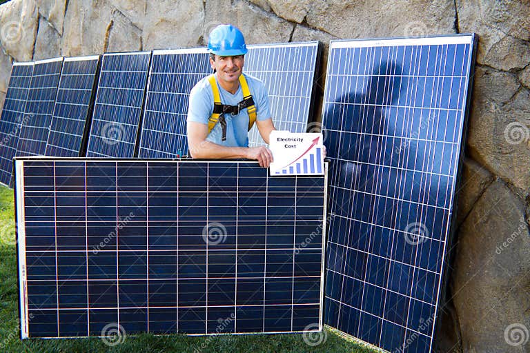 Handsome Man and Solar Panels Stock Image - Image of environment, male ...