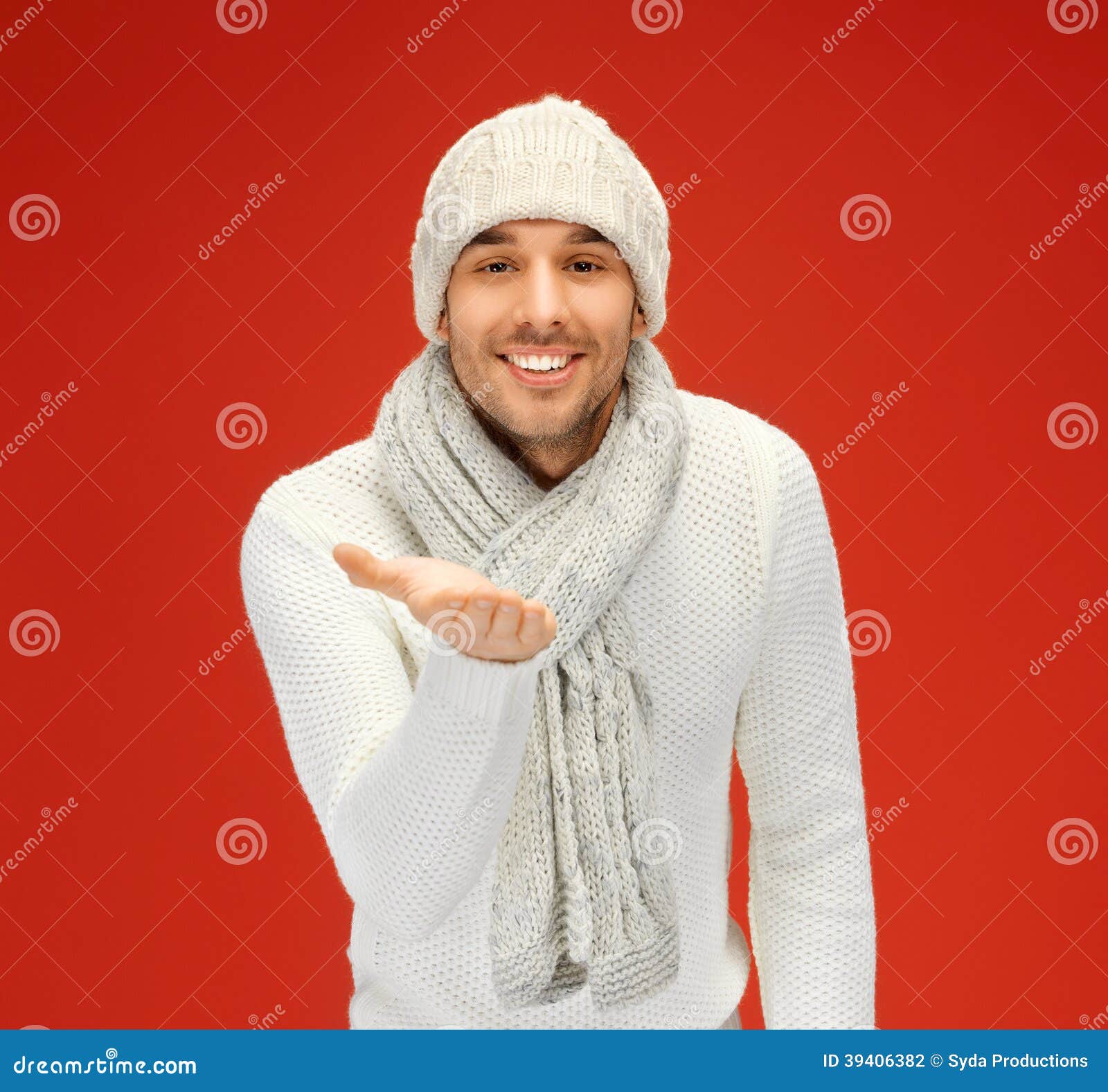 Handsome Man with Something on the Palm Stock Photo - Image of happy ...