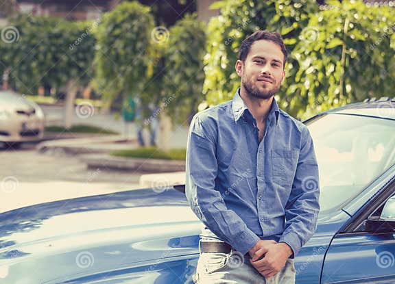 Handsome Man Standing in Front of His Car Stock Photo - Image of buyer ...