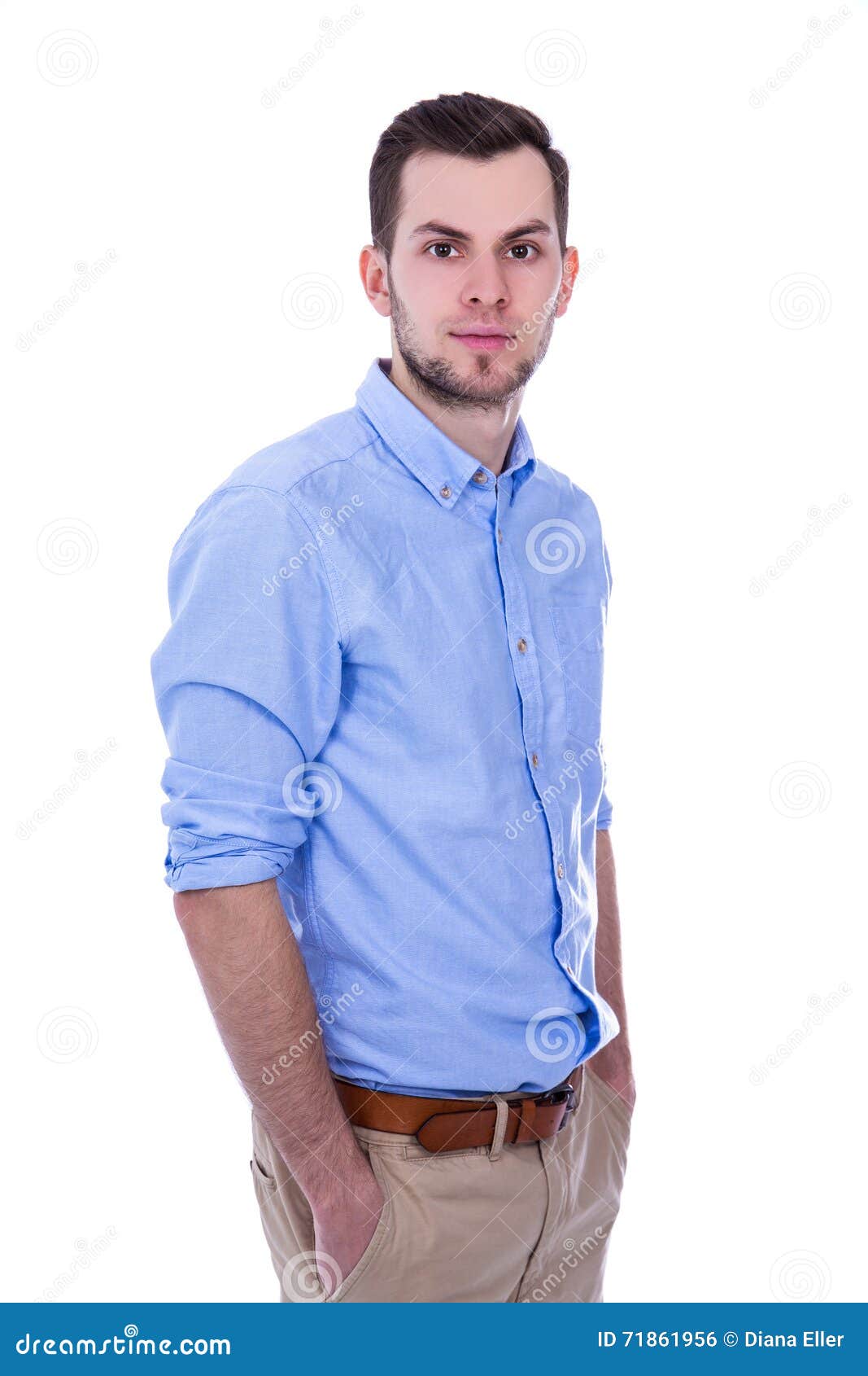 Handsome Man Standing Isolated on White Stock Photo - Image of blue ...