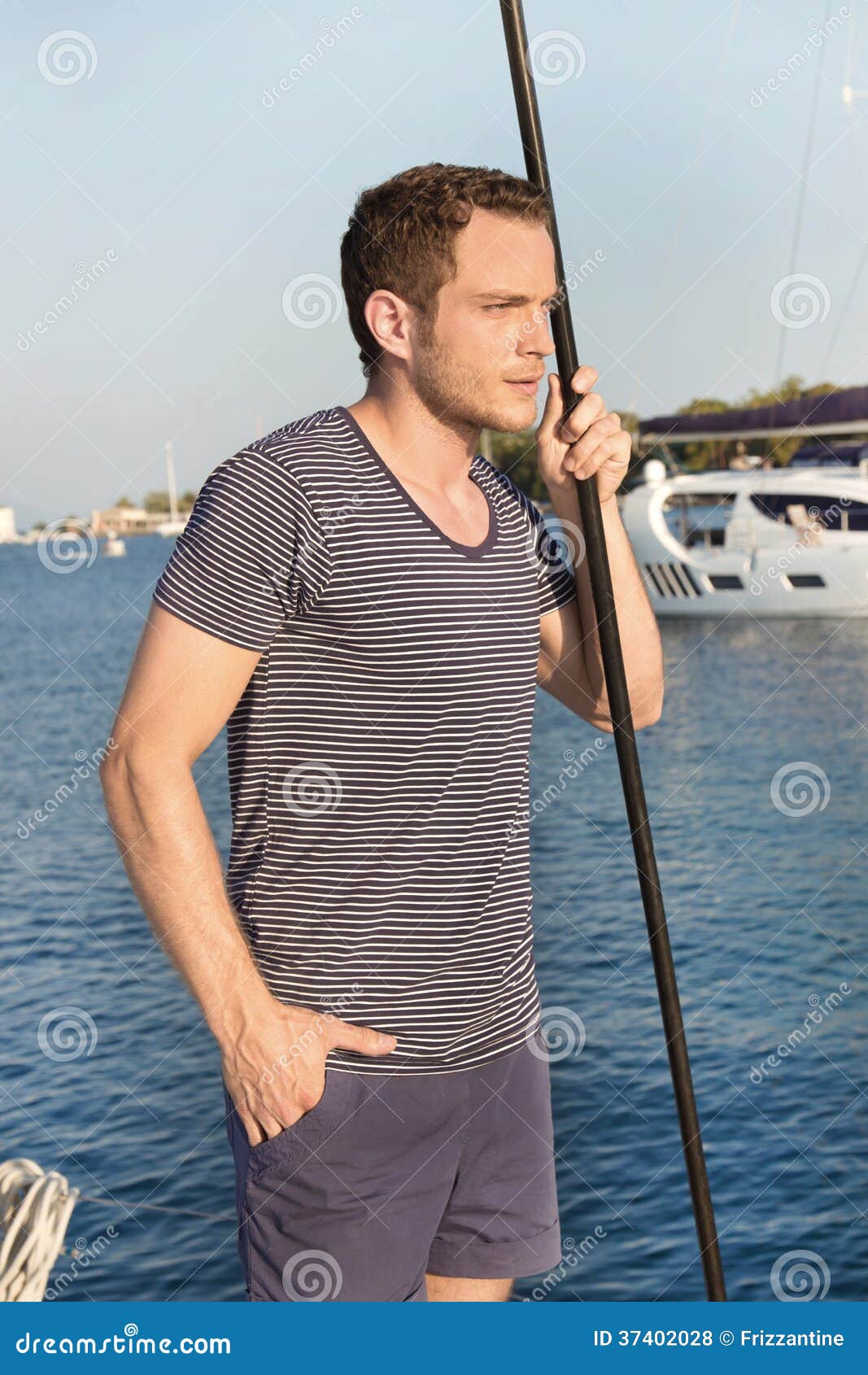Handsome Man Standing on a Sailing Boat - Sailing Trip. Stock Photo ...