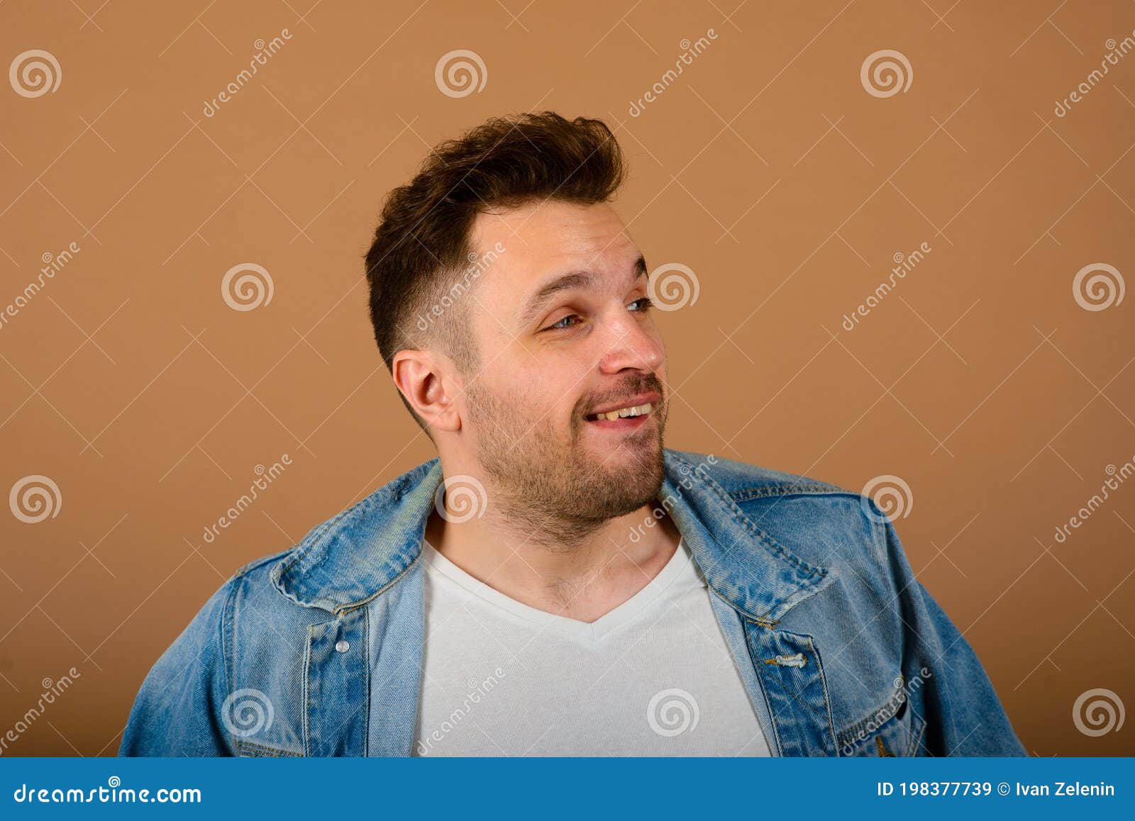 Handsome Man Standing and Smiling Isolated on Light Brown Studio ...