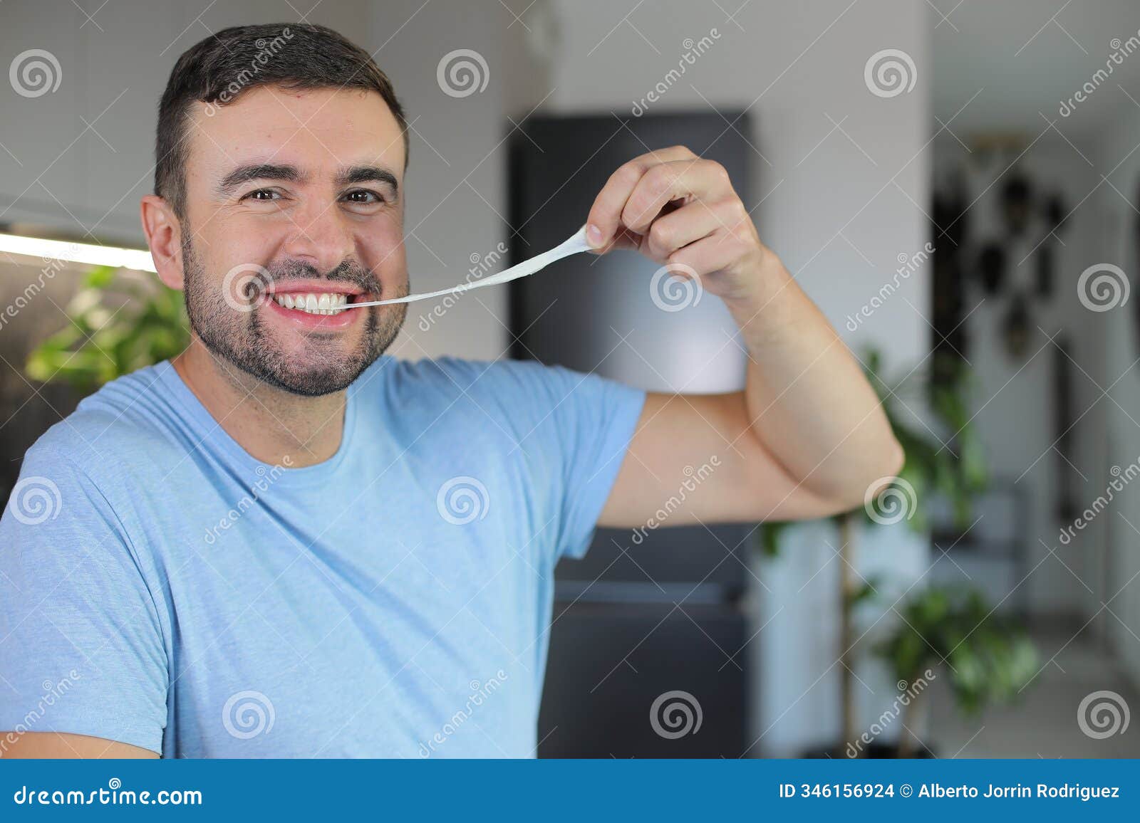 Handsome Man Stretching His Chewing Gum Stock Photo - Image of bubble ...