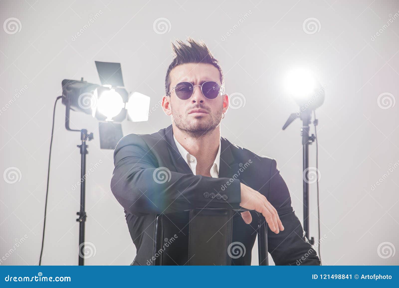 Handsome Man in Studio Lights Stock Image - Image of success ...