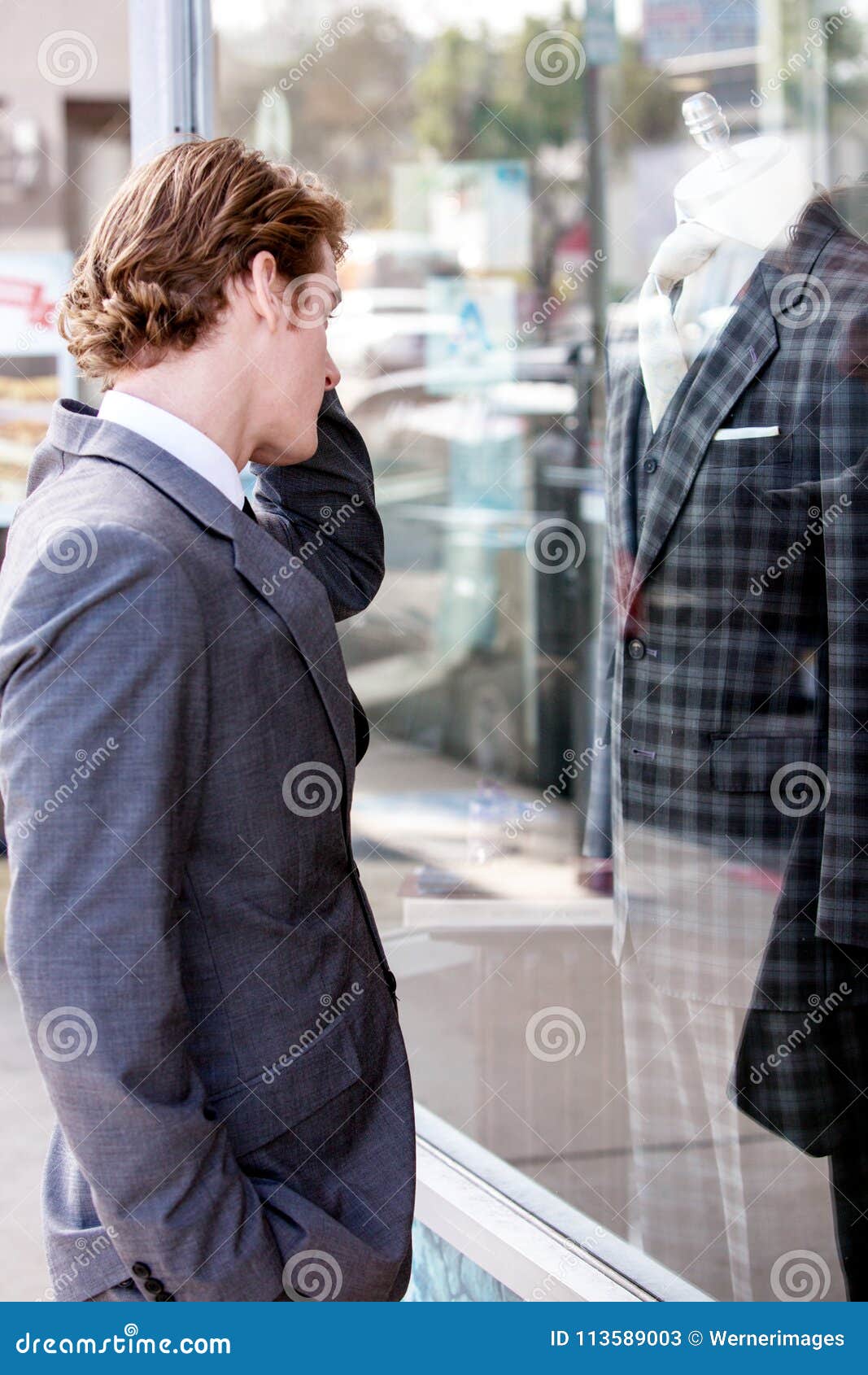 Handsome Man in Suit in Front of Showcase Stock Image - Image of retail ...