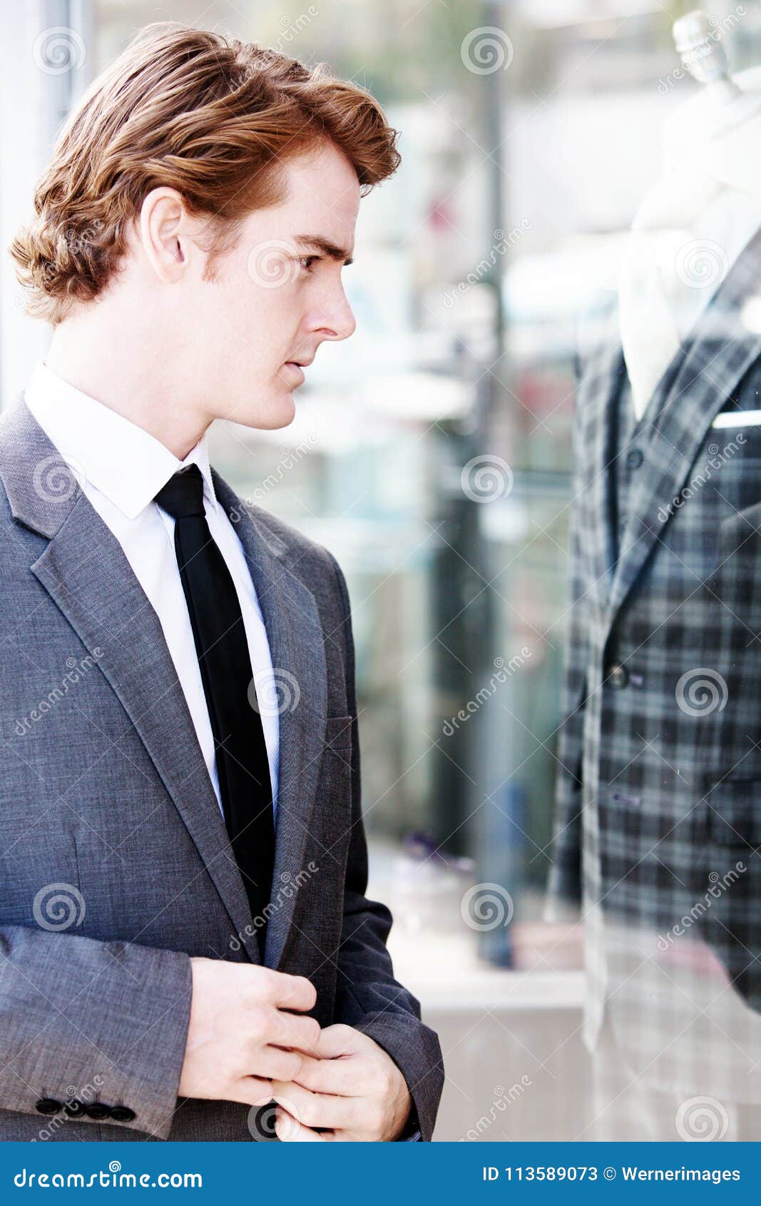Handsome Man in Suit in Front of Showcase Stock Image - Image of ...