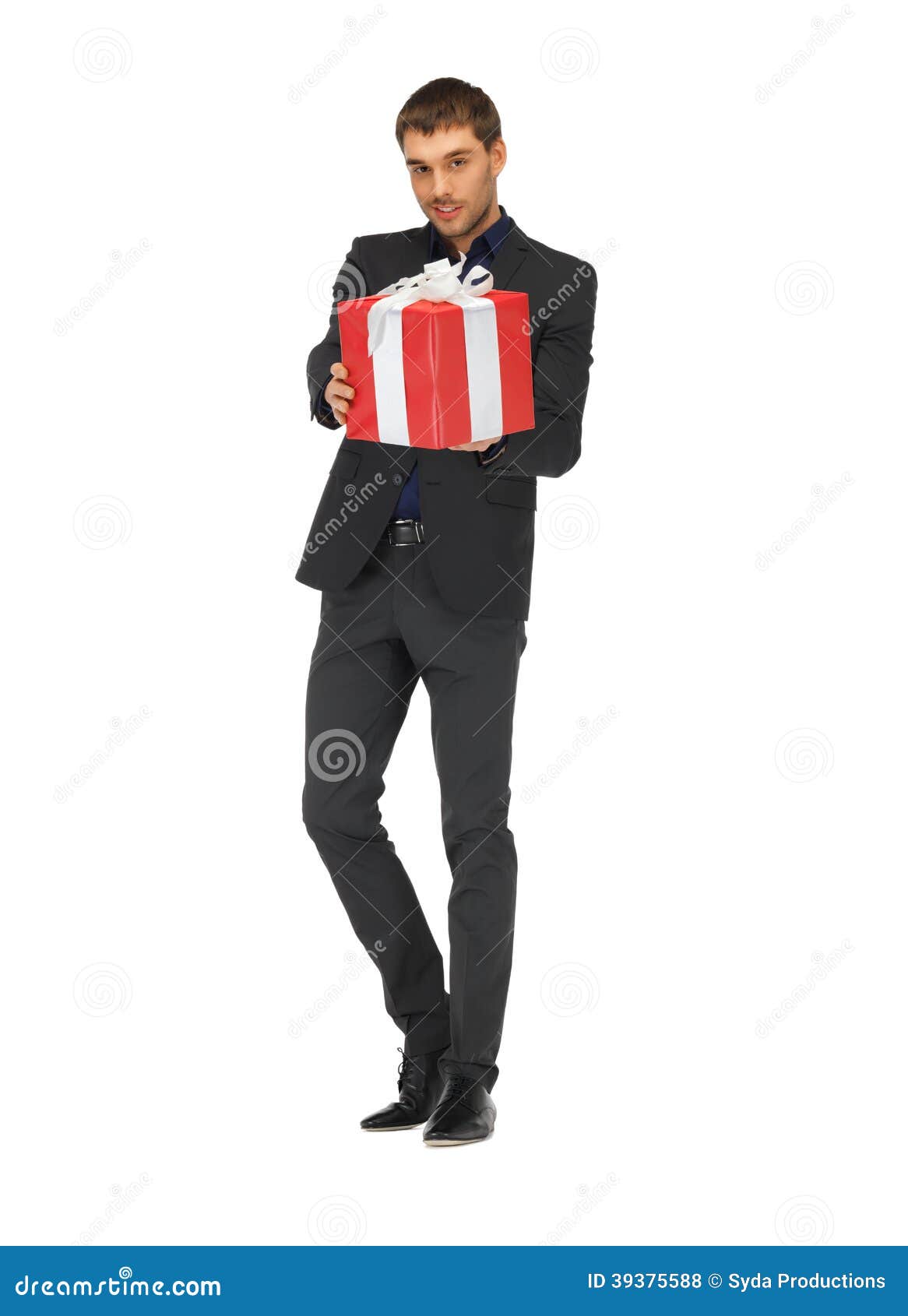 Handsome Man in Suit with a Gift Box Stock Photo - Image of carefree ...
