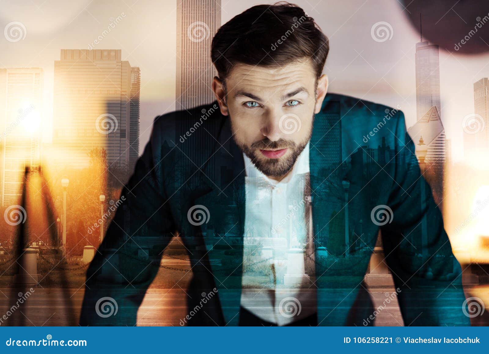Handsome Man in a Suit Leaning on the Table Stock Image - Image of ...