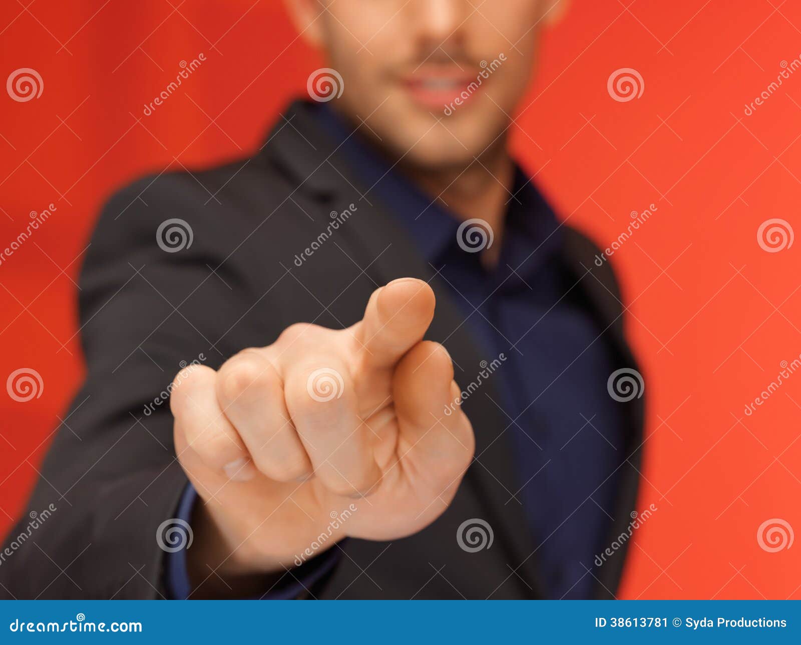 Handsome Man in Suit Pressing Virtual Button Stock Image - Image of ...