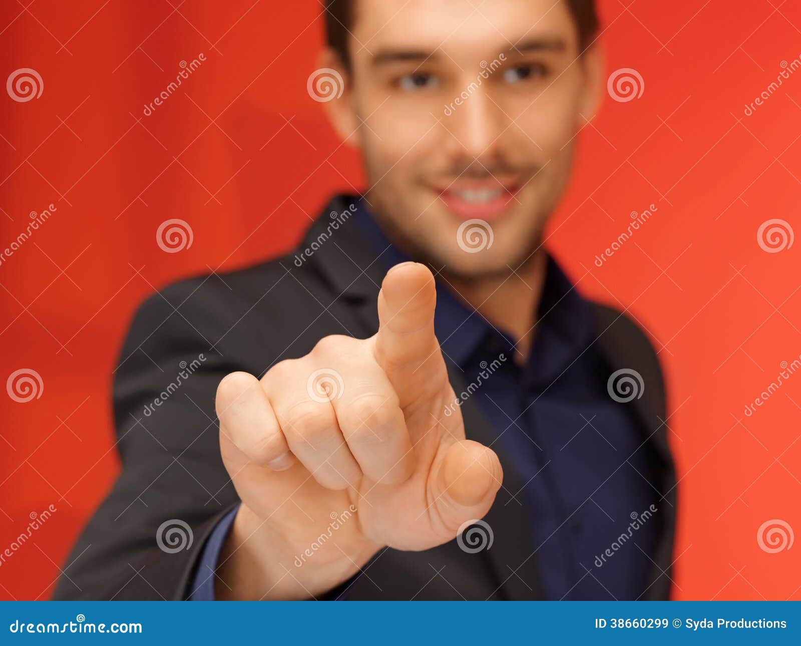 Handsome Man in Suit Pressing Virtual Button Stock Image - Image of ...