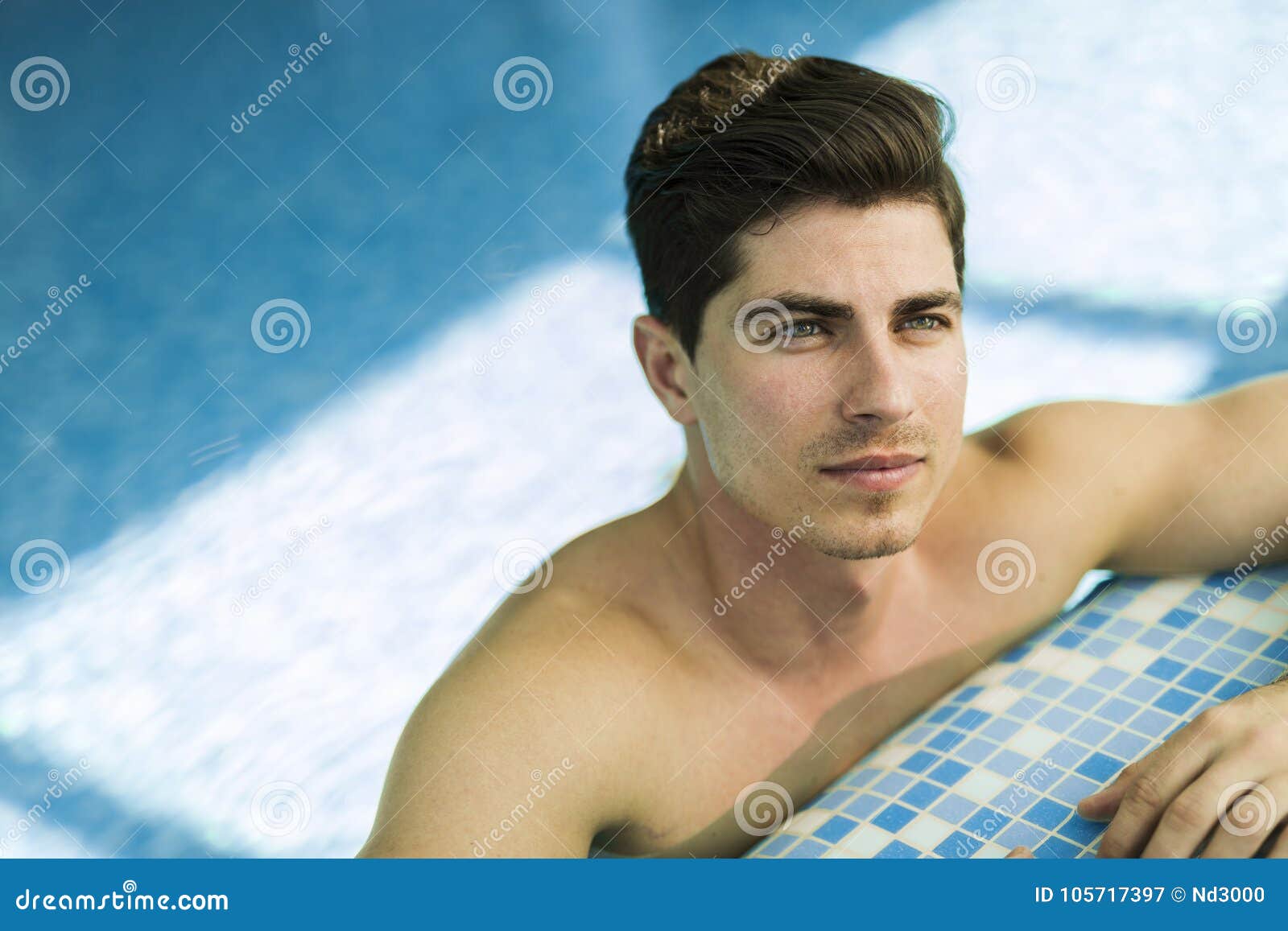 Handsome Man in the Swimming Pool Stock Image - Image of body, outdoors ...