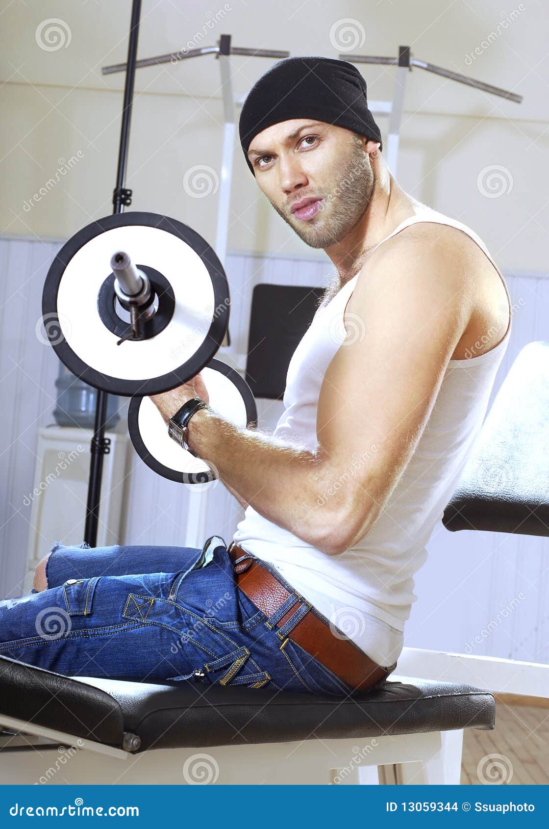 Handsome Man Takes Exercises Stock Photo - Image of courageous, muscles ...