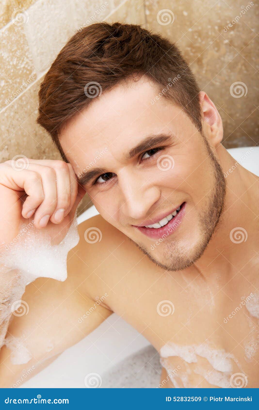 Handsome Man Taking a Bath. Stock Image - Image of male, athlete: 52832509