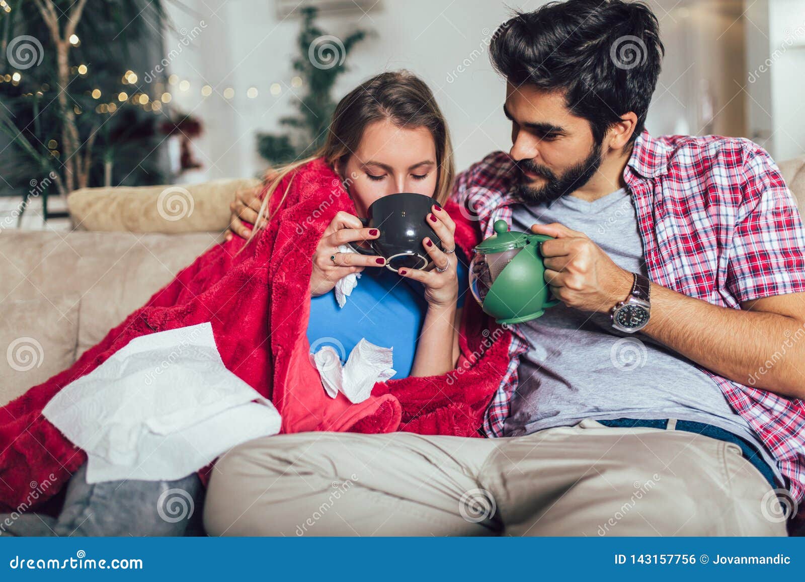 Handsome Man Taking Care of His Sick Girlfriend Stock Photo - Image of ...
