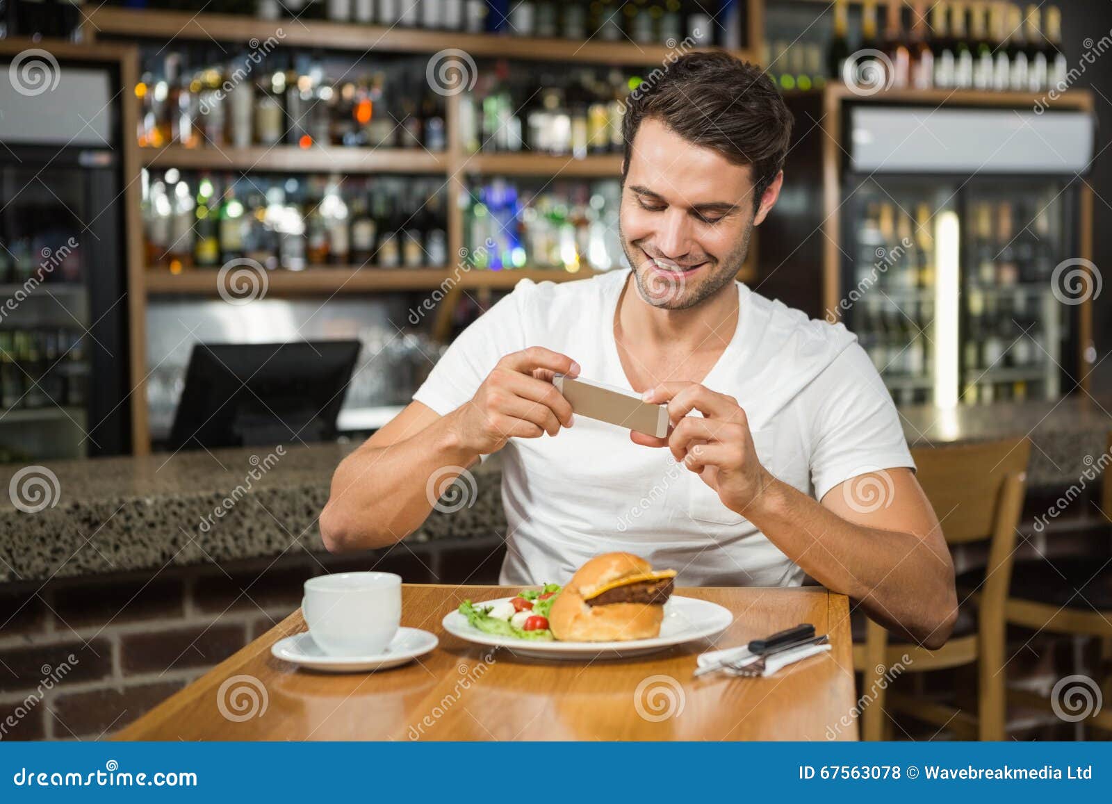 Handsome Man Taking a Picture of His Food Stock Photo - Image of coffee ...