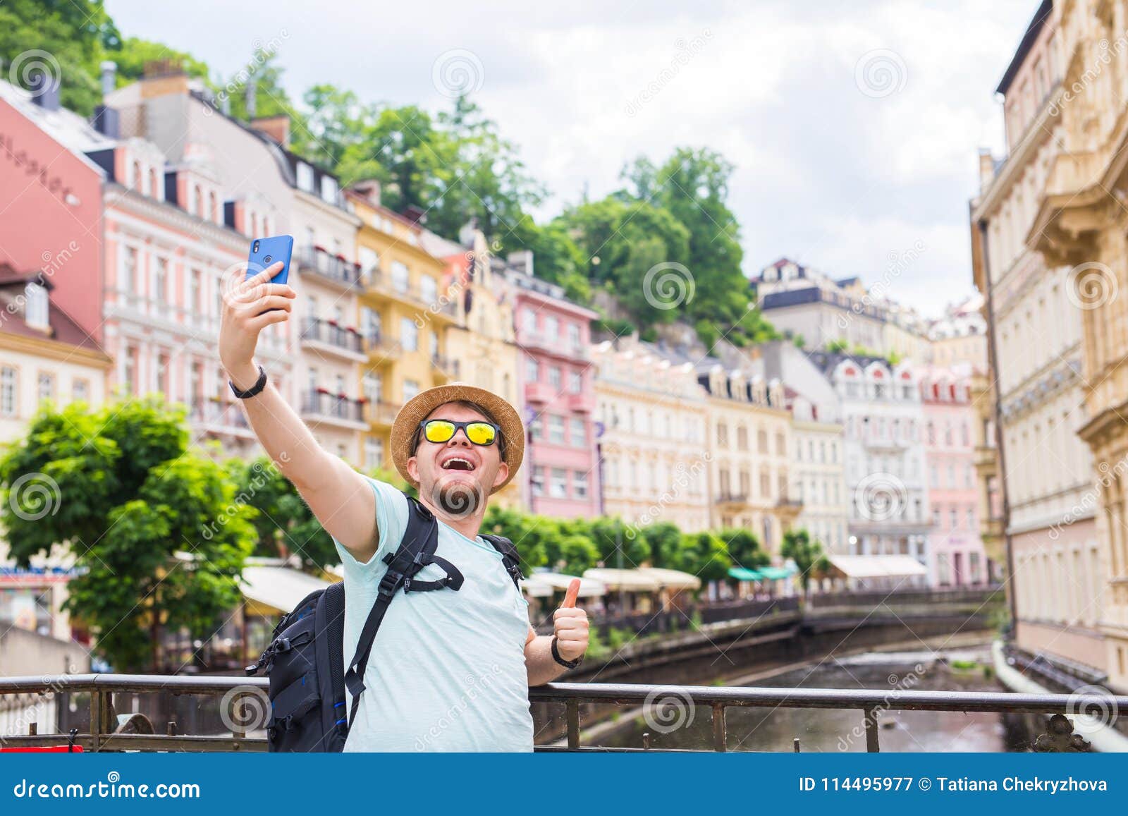 Handsome Man Taking Selfie With Mobile Smart Phone Camera In European